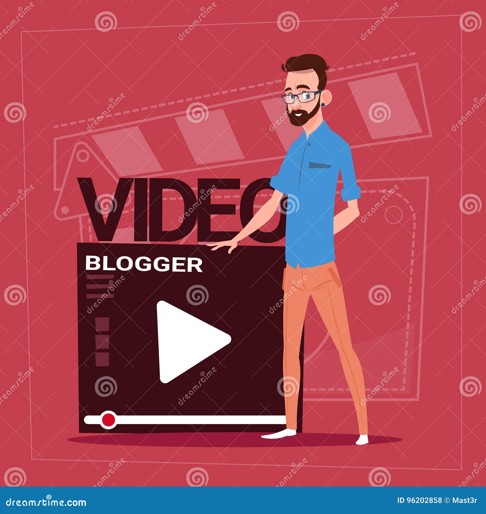 Man Over Vlogger Channel Screen Modern Video Blogger Vlog Creator Stock ...