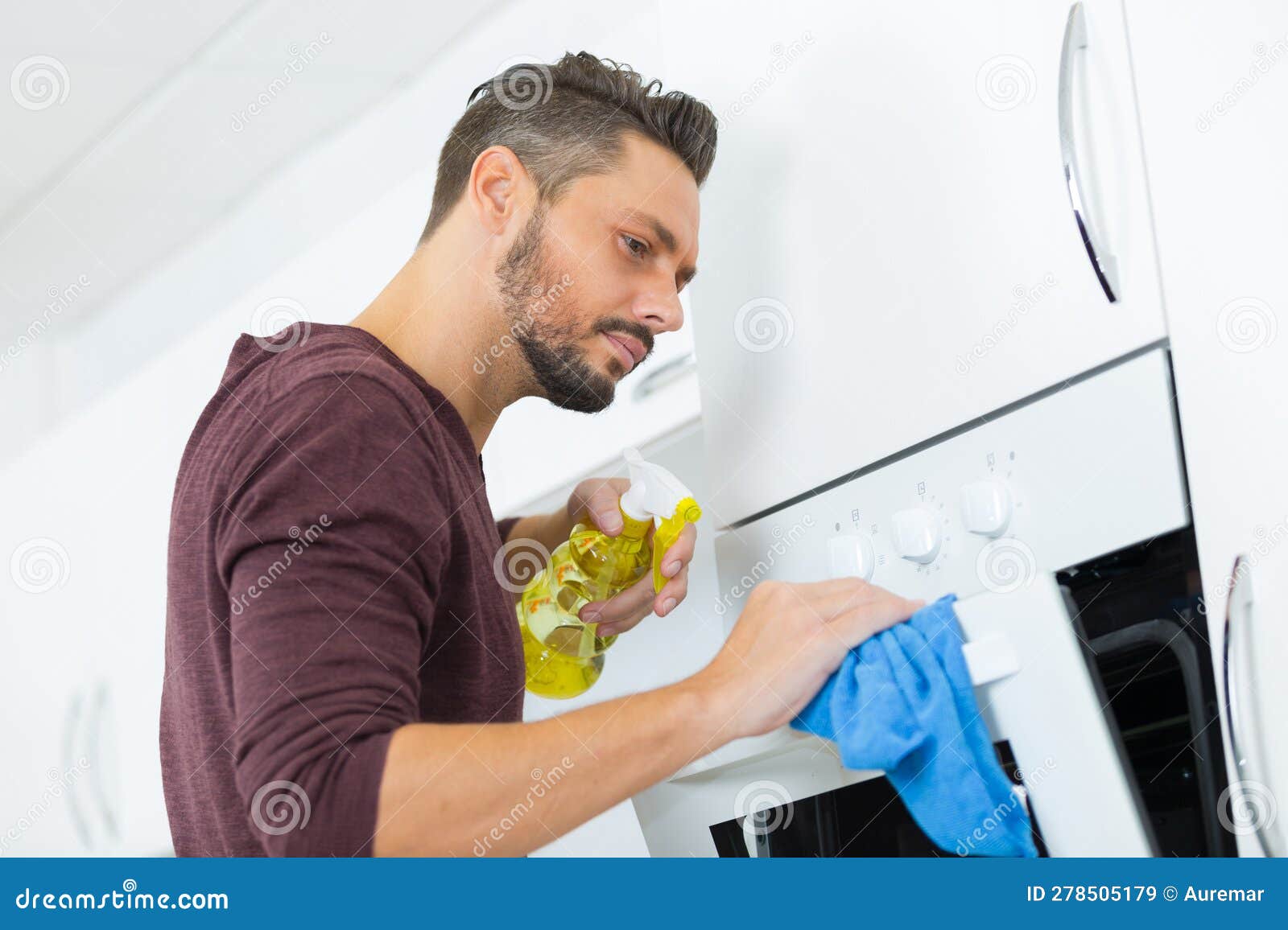 Man in Overall Cleaning Oven Stock Image - Image of happy, apartment ...