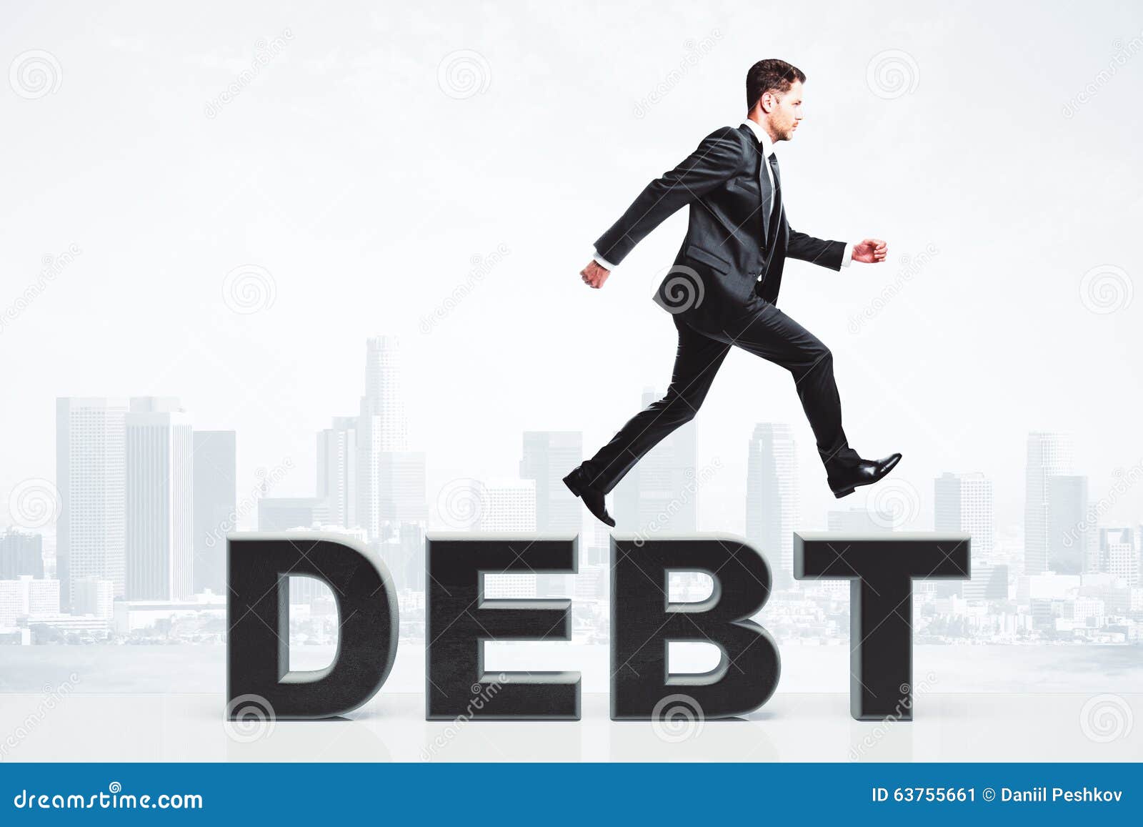 Man Overcome Debt Problems Concept at City Background Stock Image ...