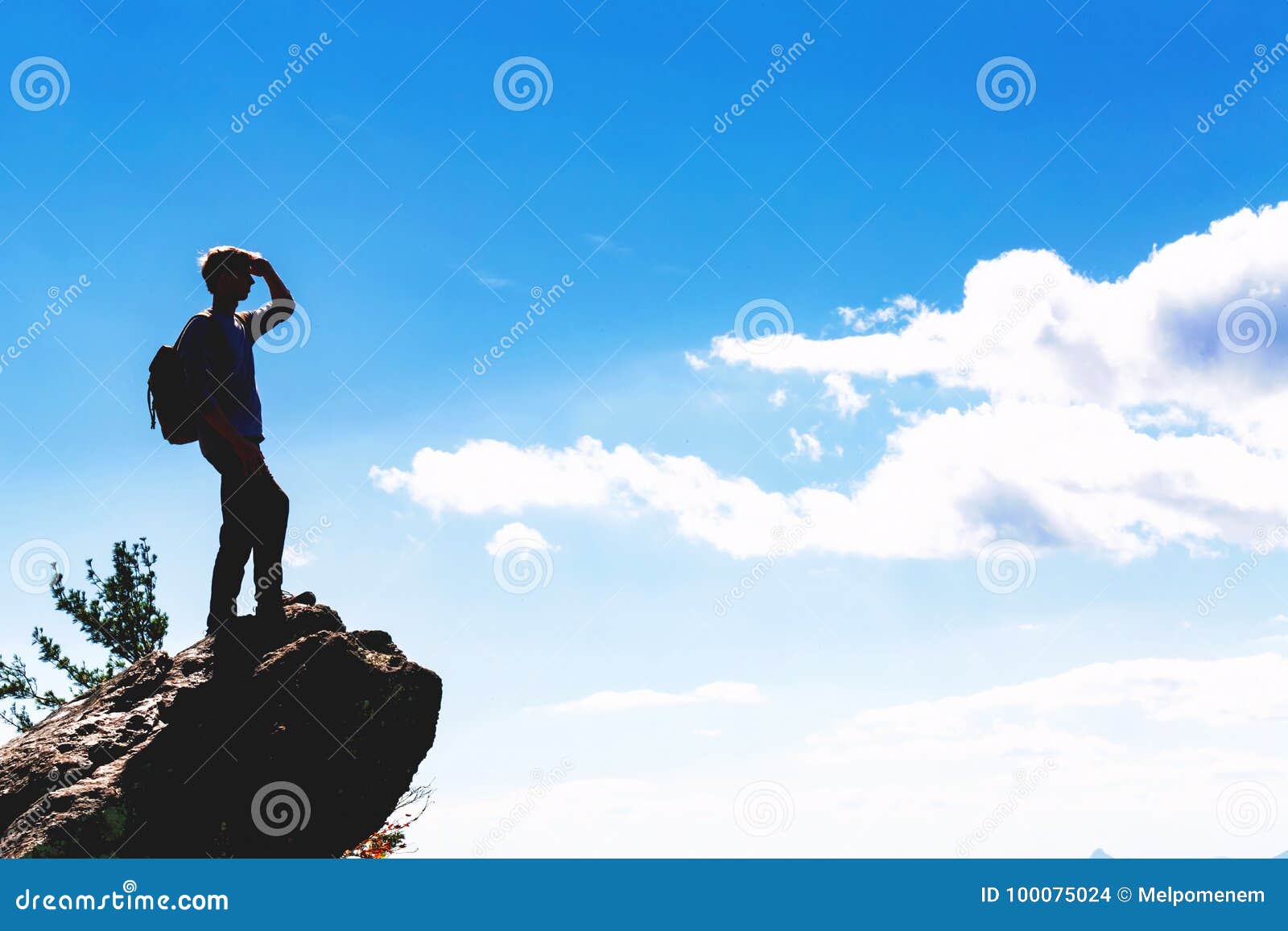 Man Overlooking the Mountains Belown Stock Photo - Image of hiking ...