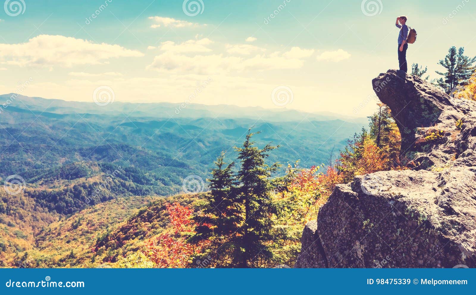 Man Overlooking the Mountains Belown Stock Image - Image of backpack ...