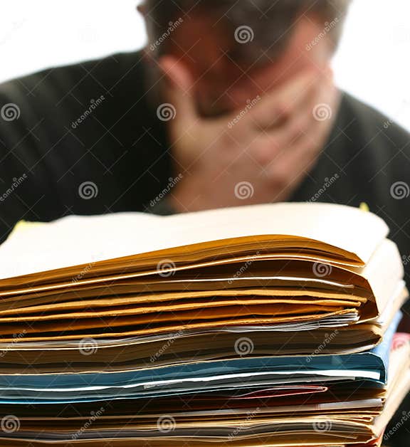 Man Overwhelmed with Office Work Stock Image - Image of overwhelmed ...