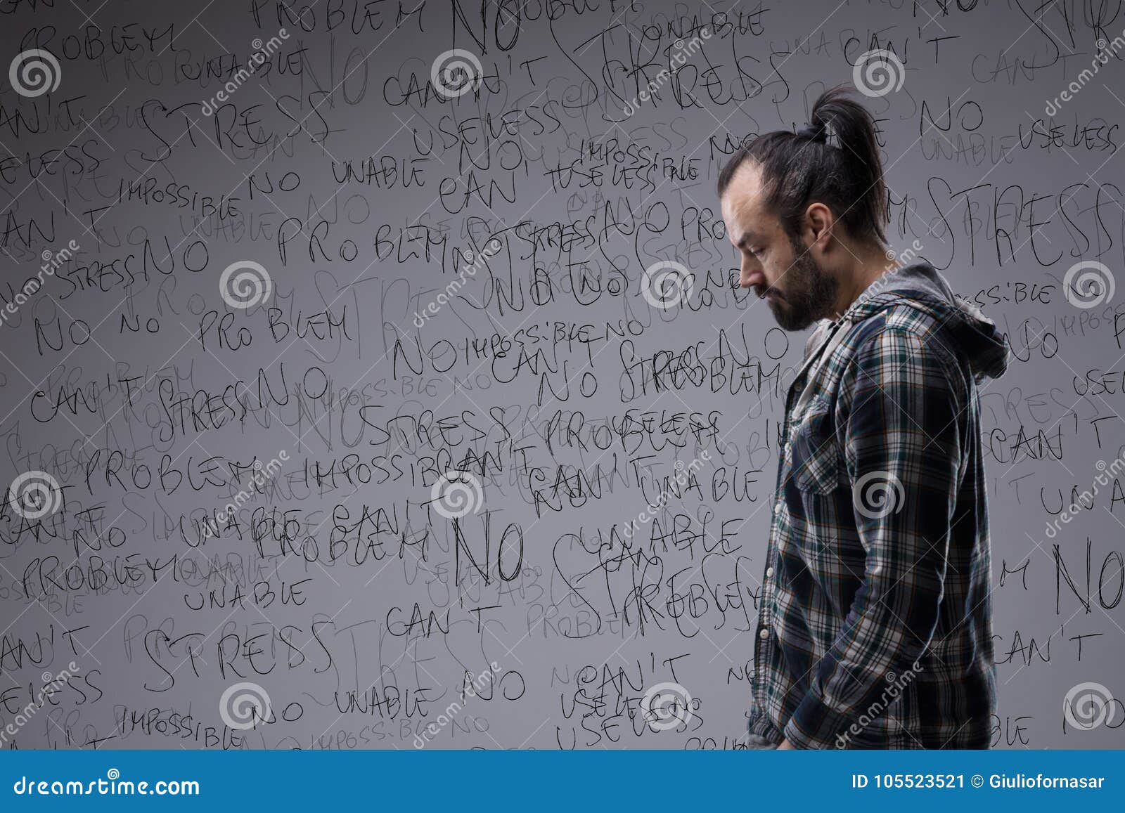 Man overwhelmed by stress stock image. Image of frowning - 105523521