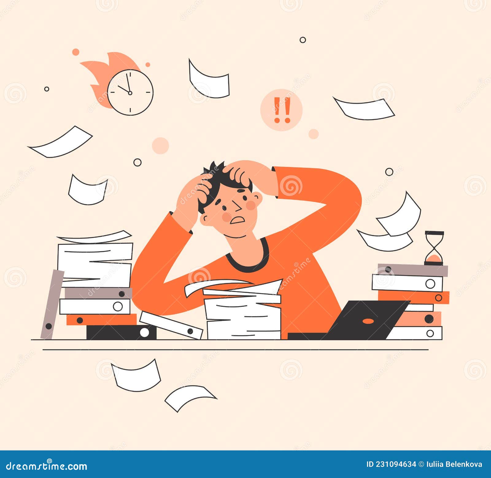 Man Overwork in Office, Deadline Concept Illustration Stock Vector ...