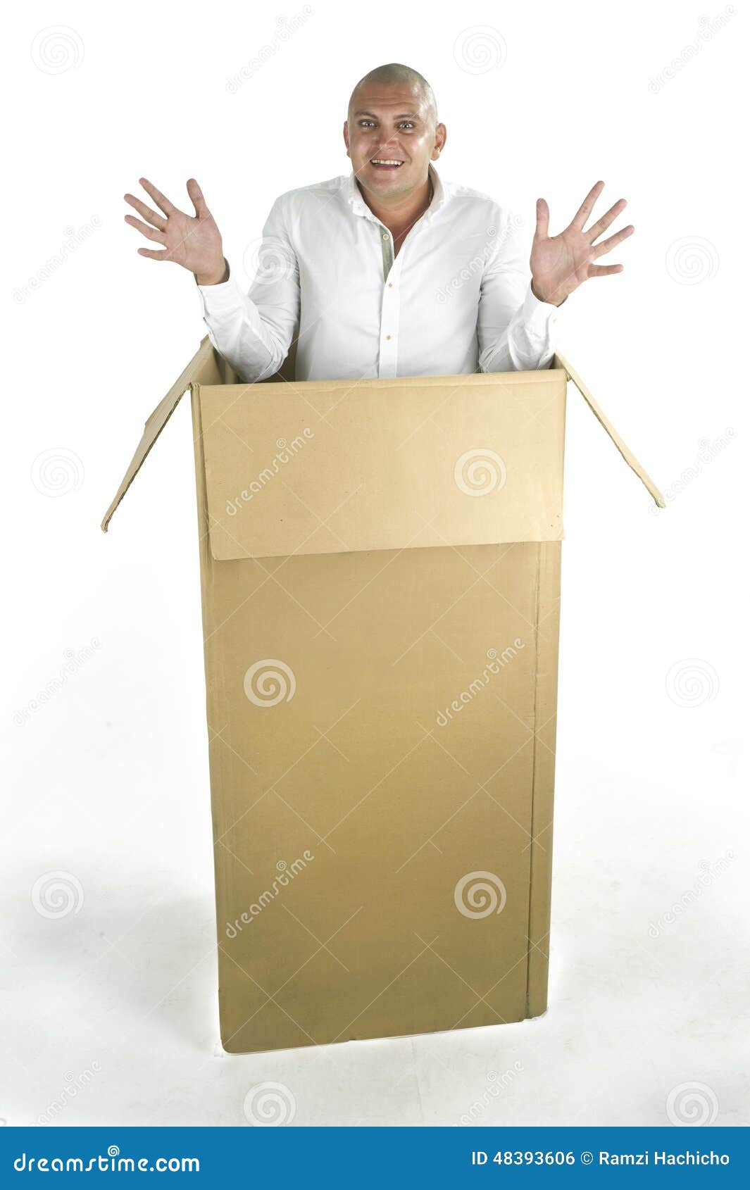 Man Packed in a Cardboard Box Stock Photo - Image of confined, arrested ...