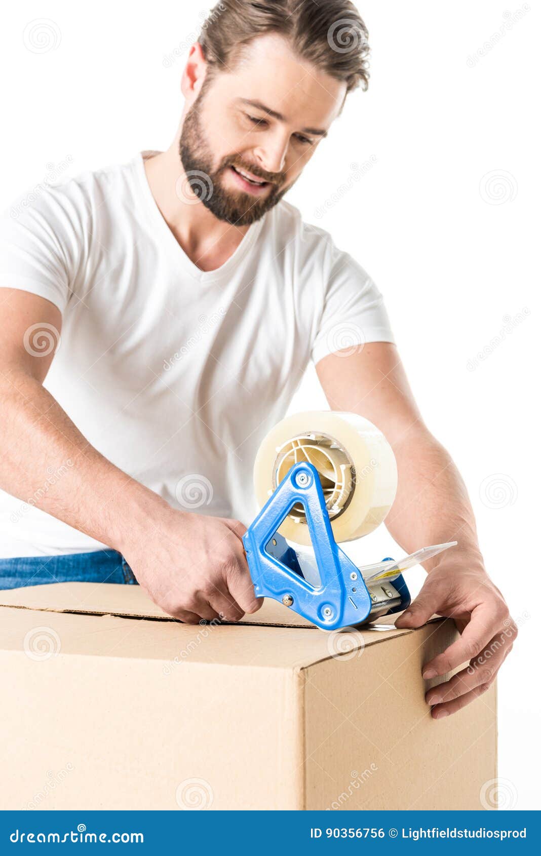 Man packing box stock photo. Image of package, relocating - 90356756