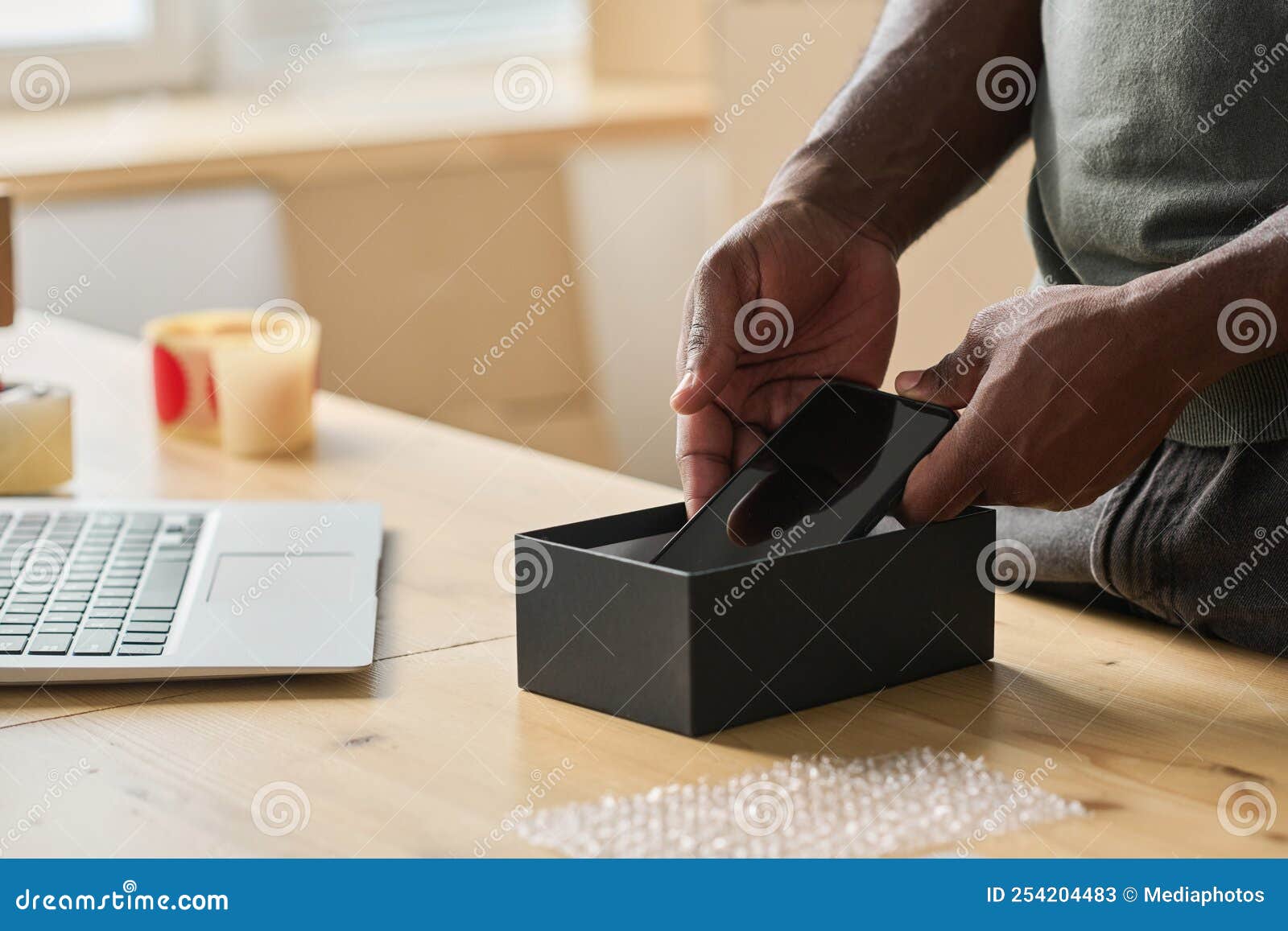 Man Packing New Smartphone in Box Stock Image - Image of service ...