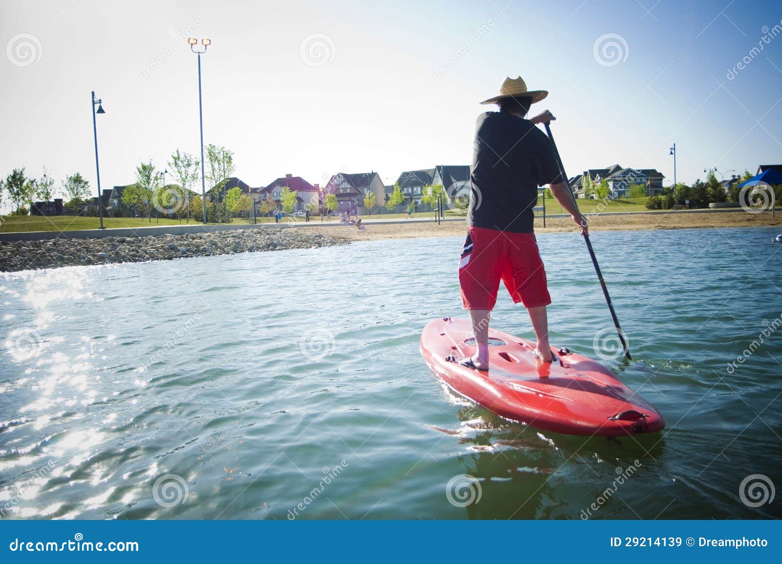 Man on a Paddle Board on Lake Stock Image - Image of lake, activity ...