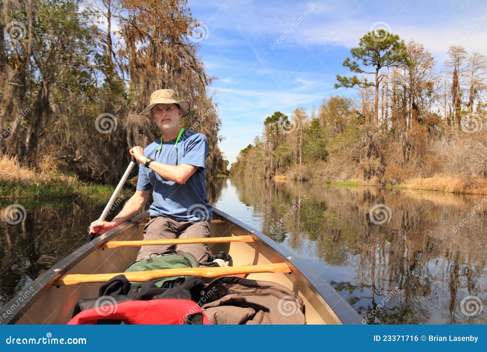 Man Paddling a Canoe - Okefenokee Swamp Stock Photo - Image of america ...