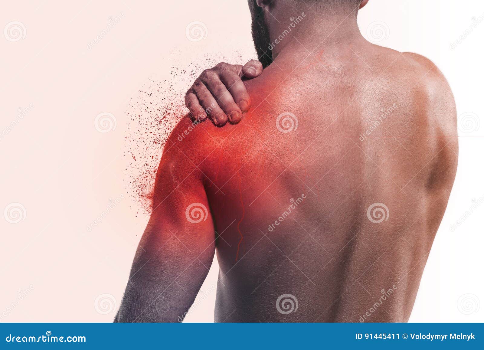 Man with pain in shoulder stock image. Image of care - 91445411