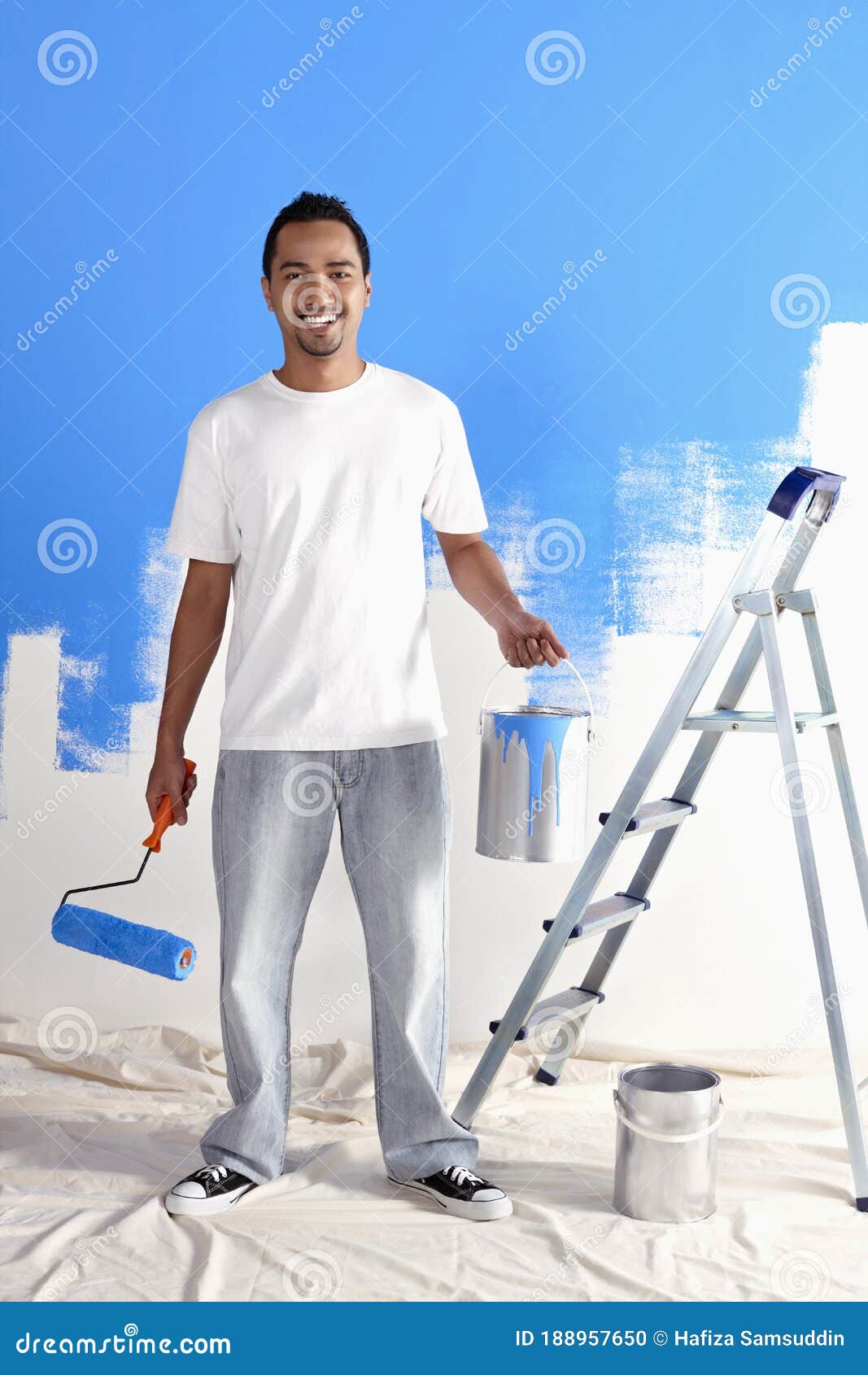 Man with Paint Roller and Paint. Conceptual Image Stock Photo - Image ...