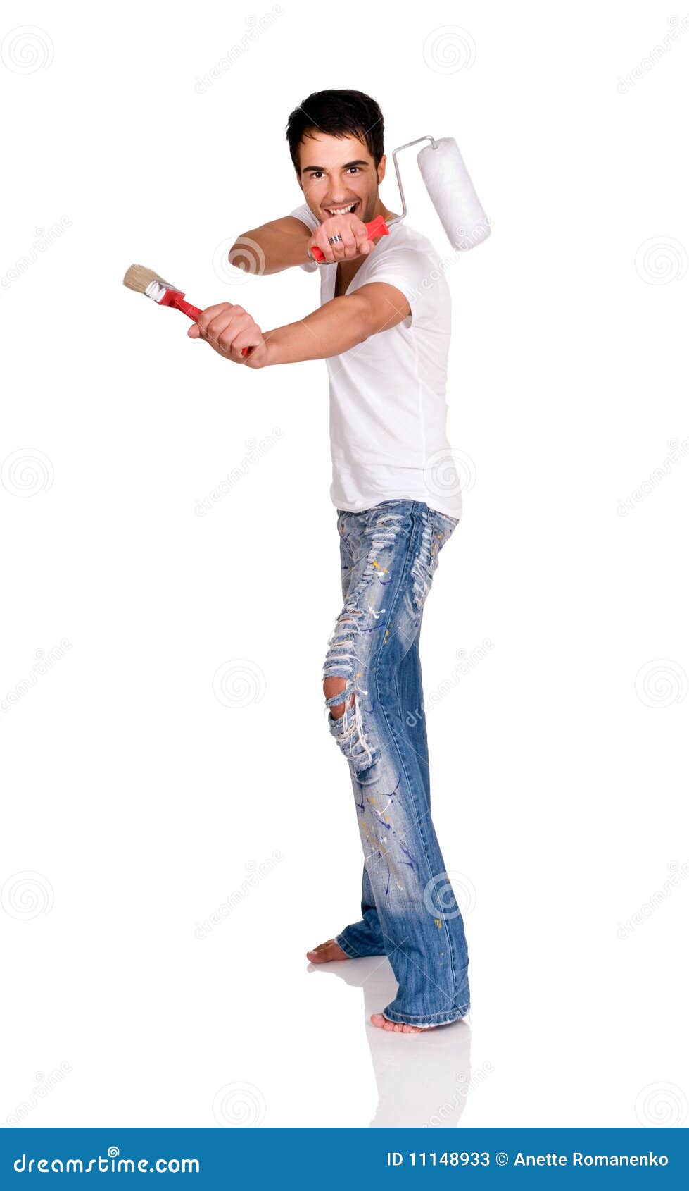 Man with paintbrush. stock image. Image of male, domestic - 11148933
