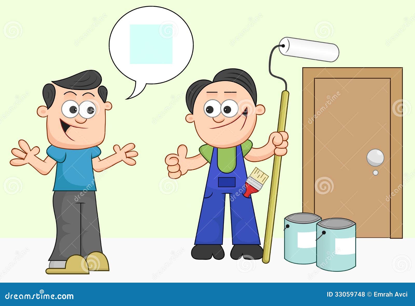 Man and Painter Agree on Blue Paint. Stock Vector - Illustration of ...