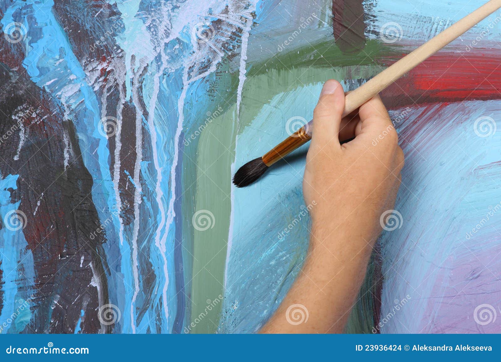 Man Painting Blue Abstract Picture Stock Photo - Image of painting ...