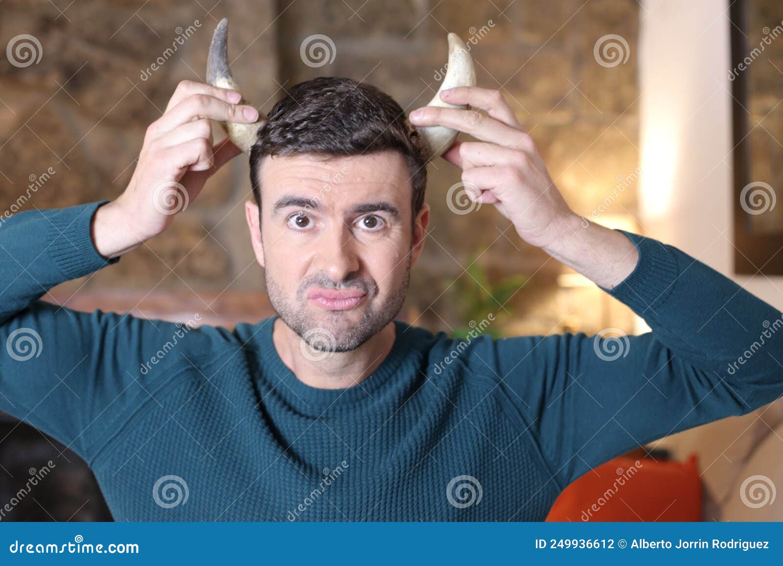 Man with Pair of Growing Horns Stock Photo - Image of adulterous, adult ...