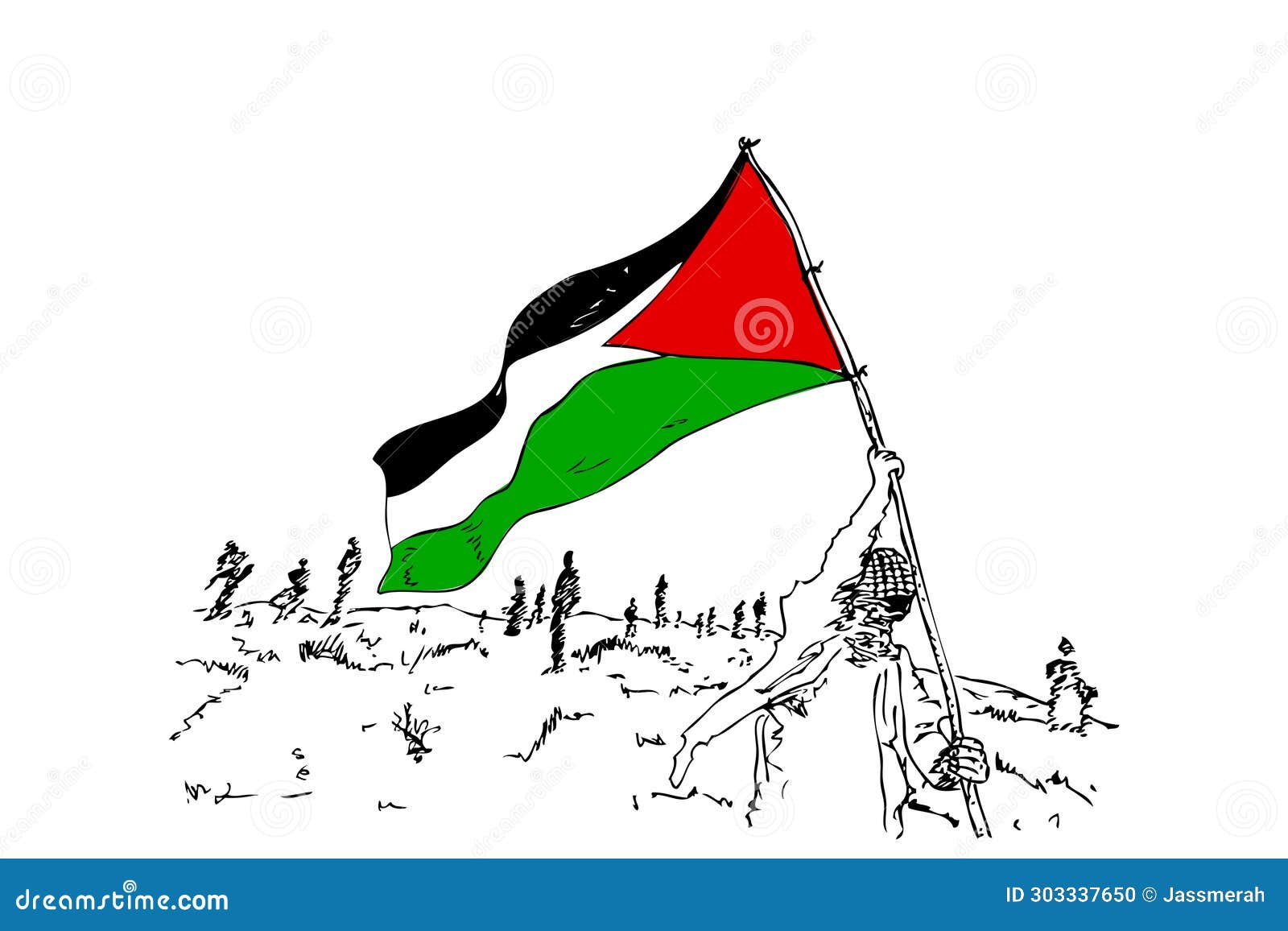 Man with Palestine Flag, Simple Vector Hand Draw Sketch Stock Vector ...