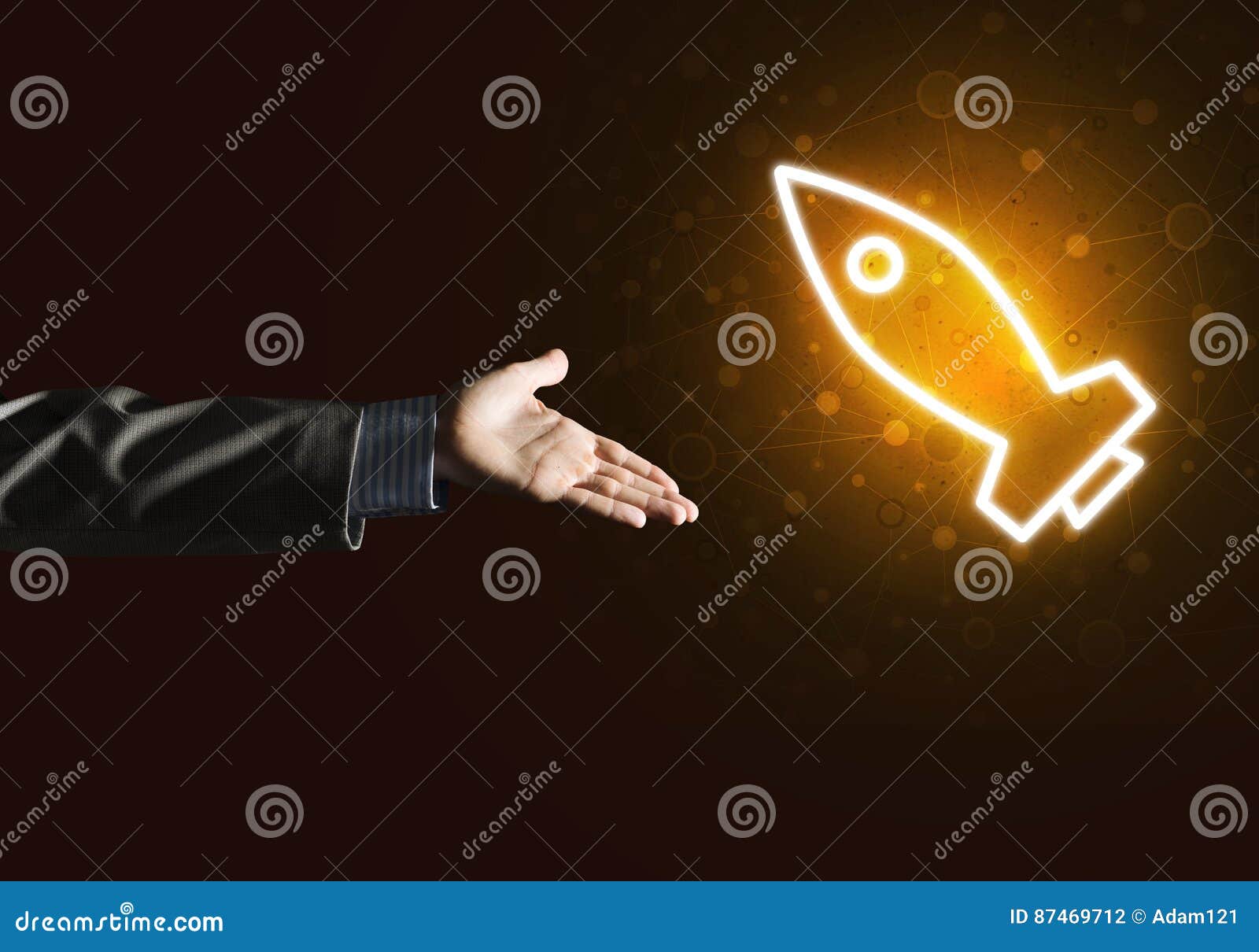 Man Palm Presenting Rocket Web Icon As Technology Concept Stock Photo ...