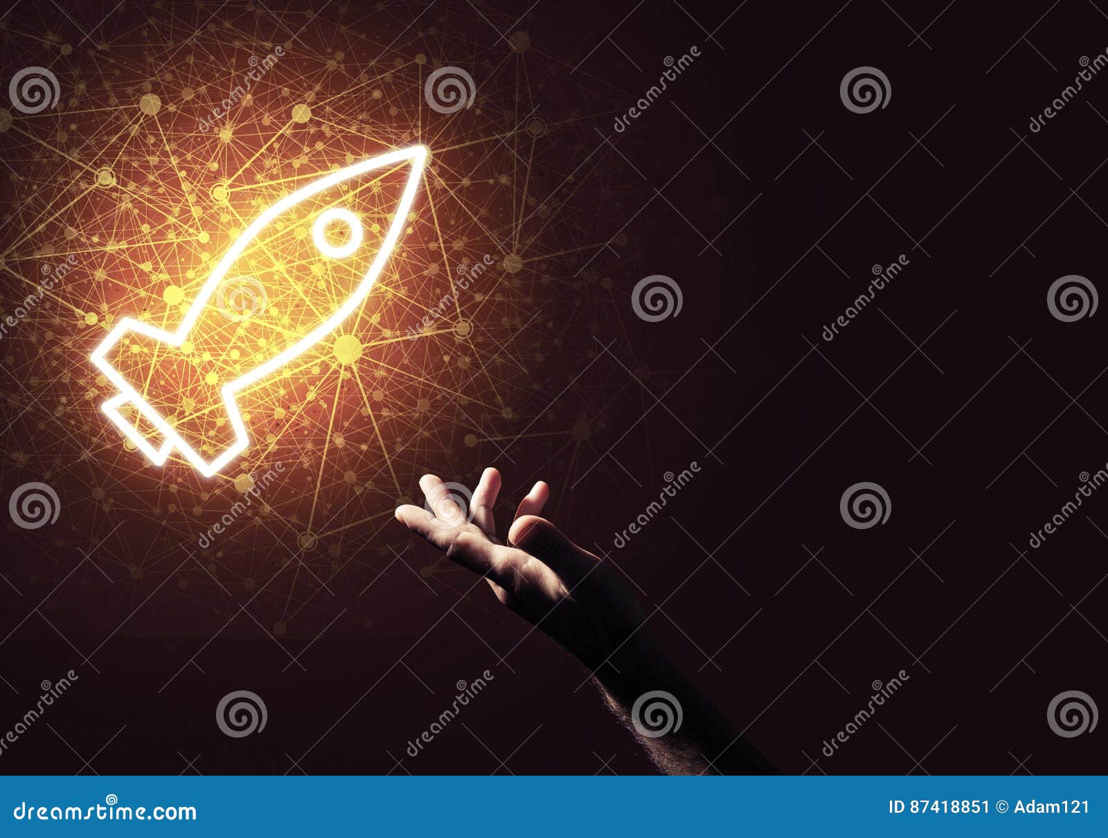 Man Palm Presenting Rocket Web Icon As Technology Concept Stock ...