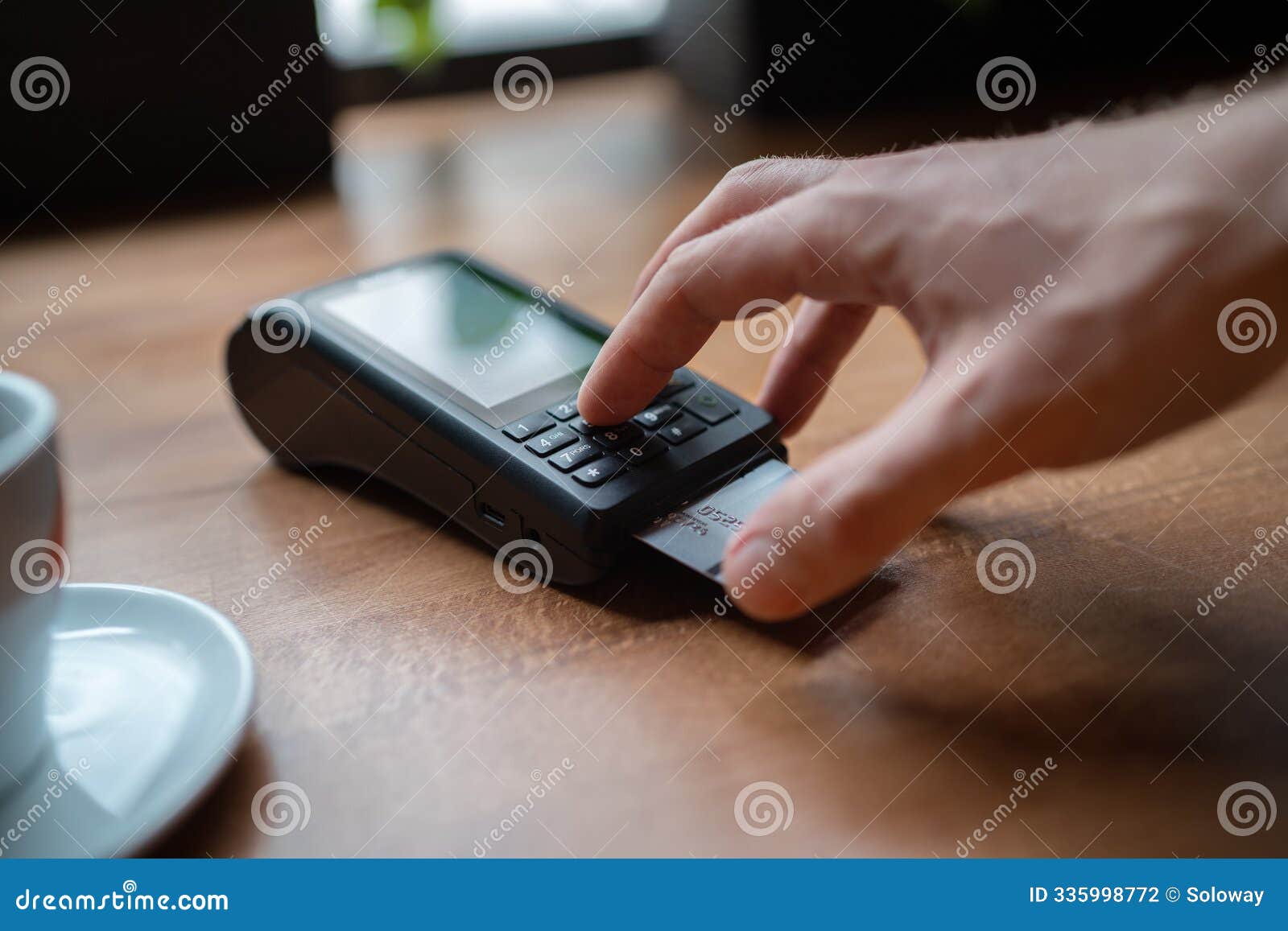 Man Palm Typing POS Terminal Buttons Pin-code Credit Doing Wireless ...