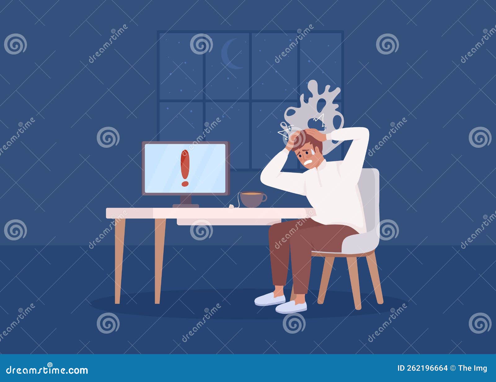 Man with Panic Attack at Computer Flat Color Vector Illustration Stock ...