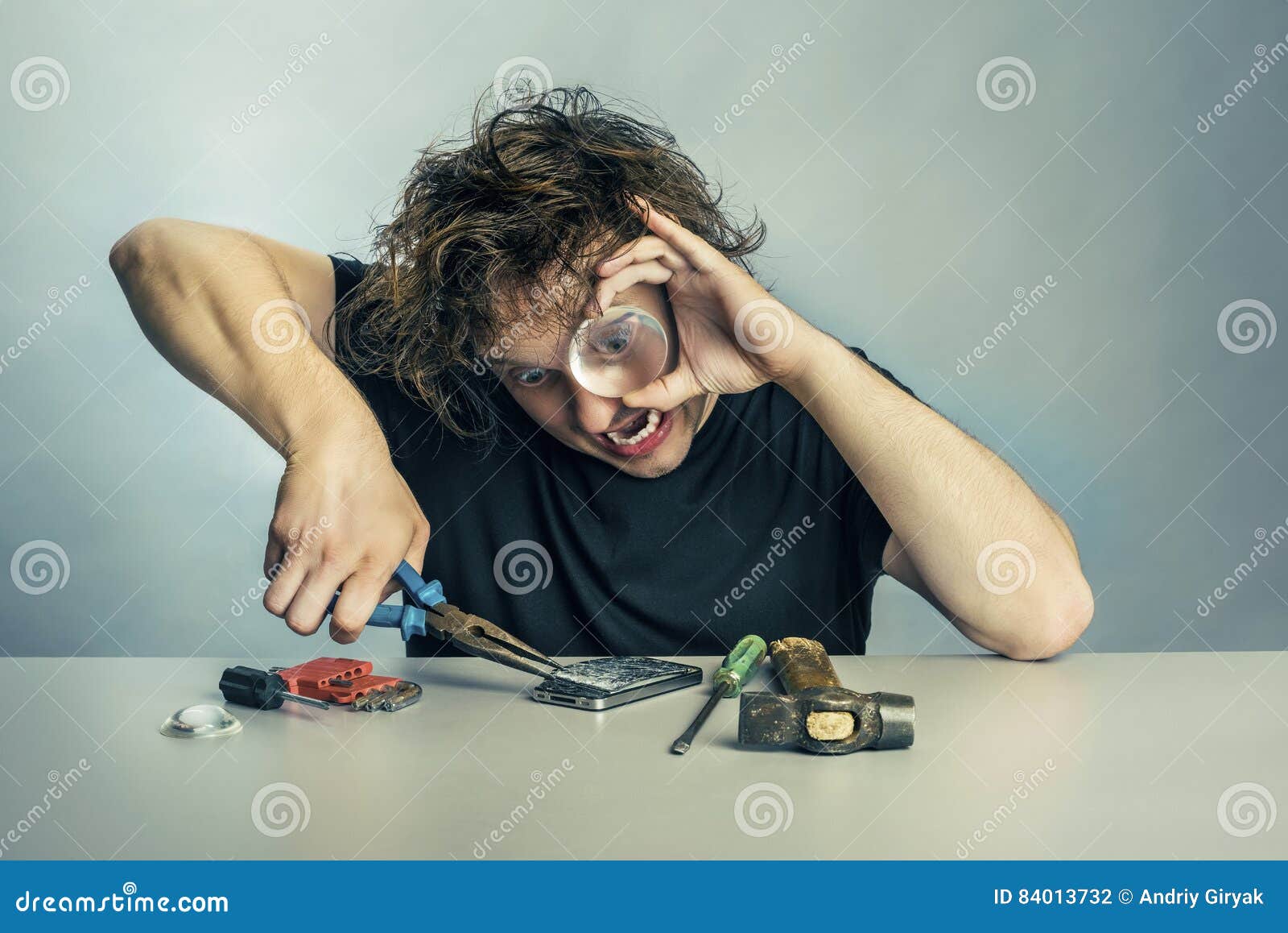 Man in Panic with His Phone Repairs Stock Photo - Image of call, plug ...