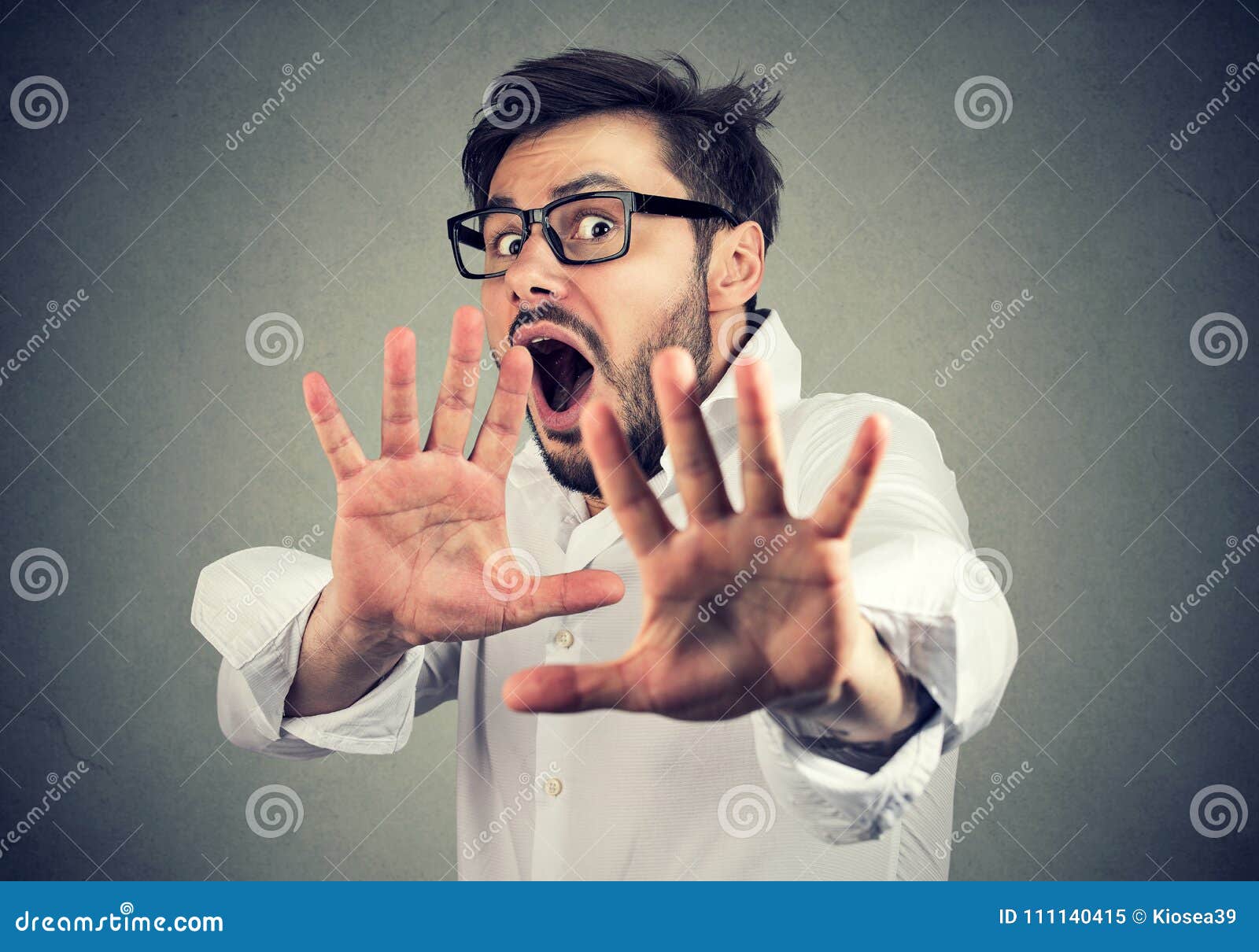 Man in Panic Outstretching Hands at Camera Stock Image - Image of panic ...