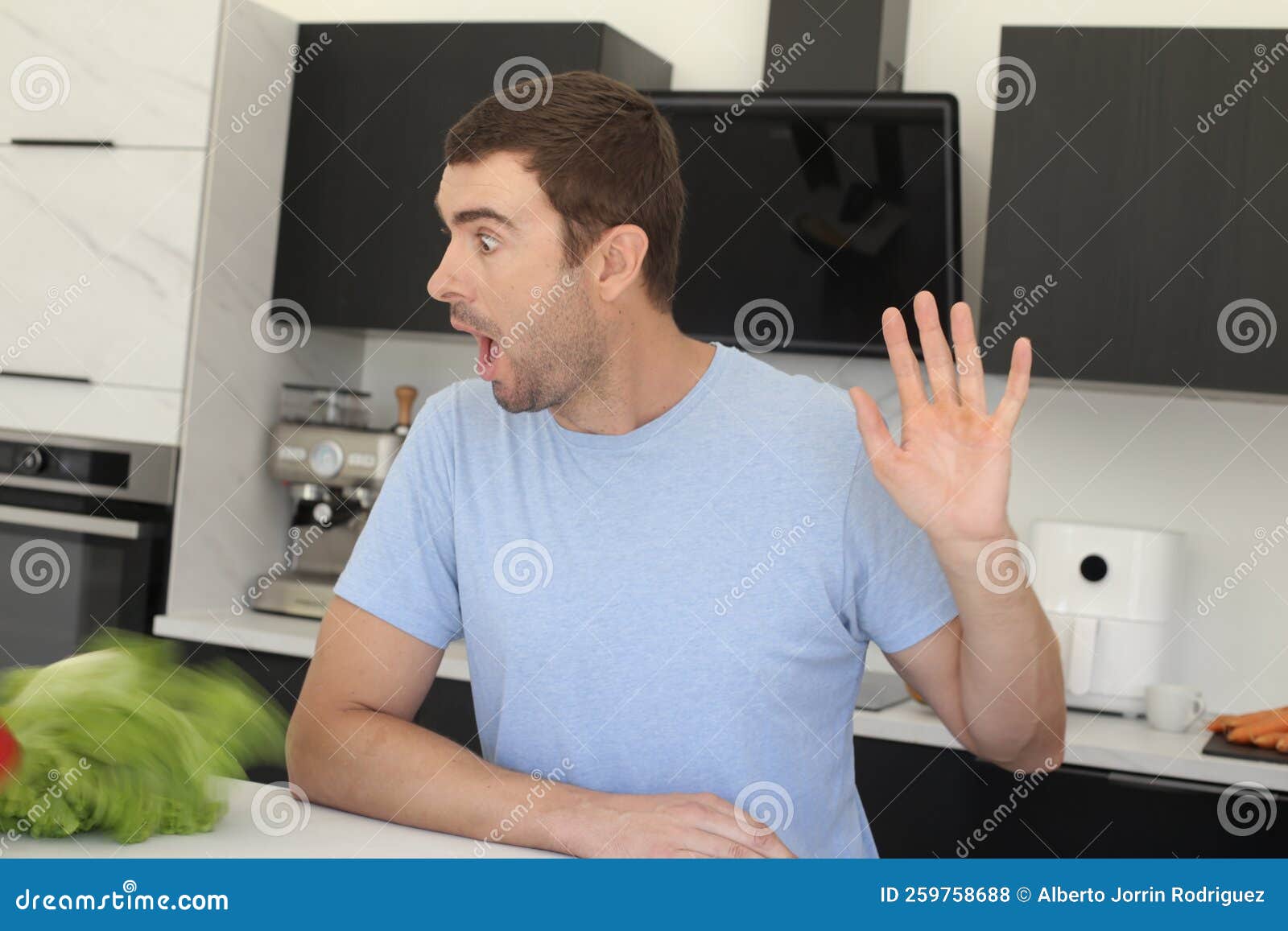 Man Panicking in the Kitchen Stock Photo - Image of frustrated, adult ...