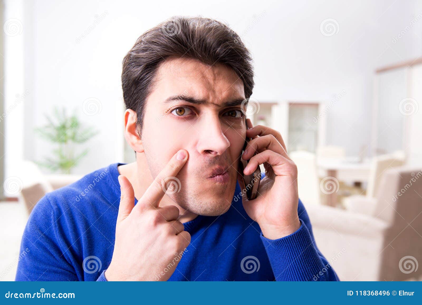The Man Panicking because of Pimples on the Skin Stock Photo - Image of ...