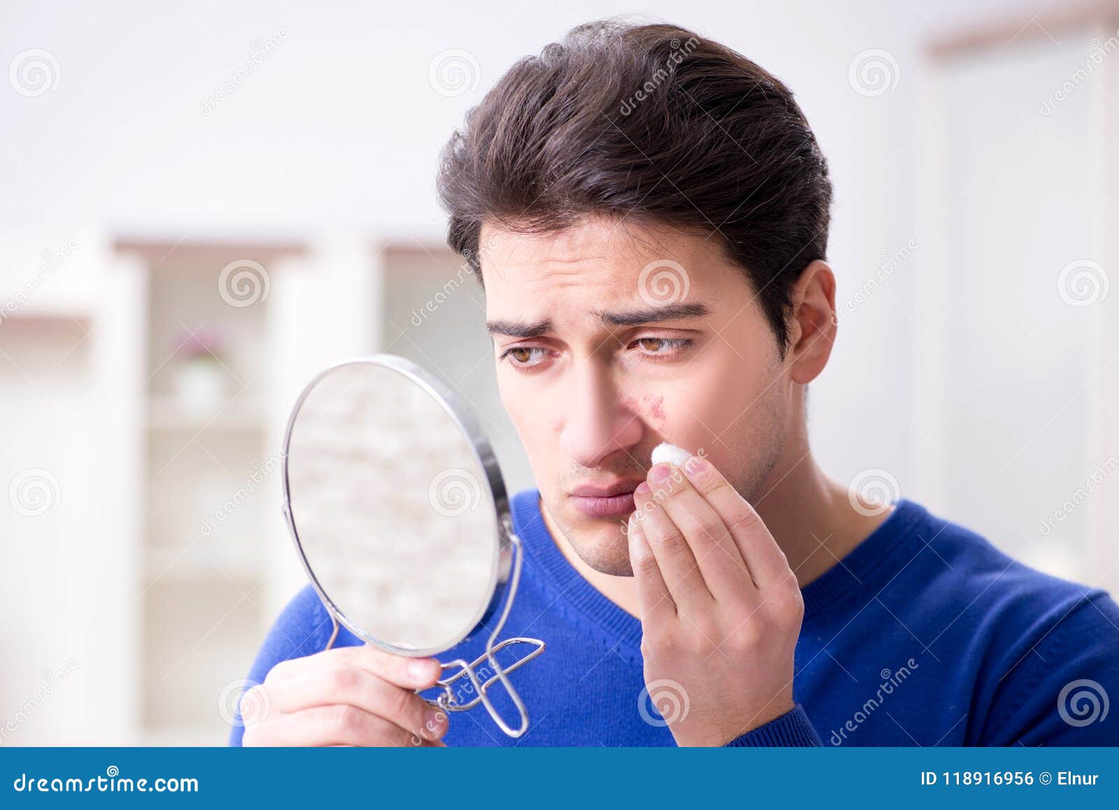 The Man Panicking because of Pimples on the Skin Stock Photo - Image of ...