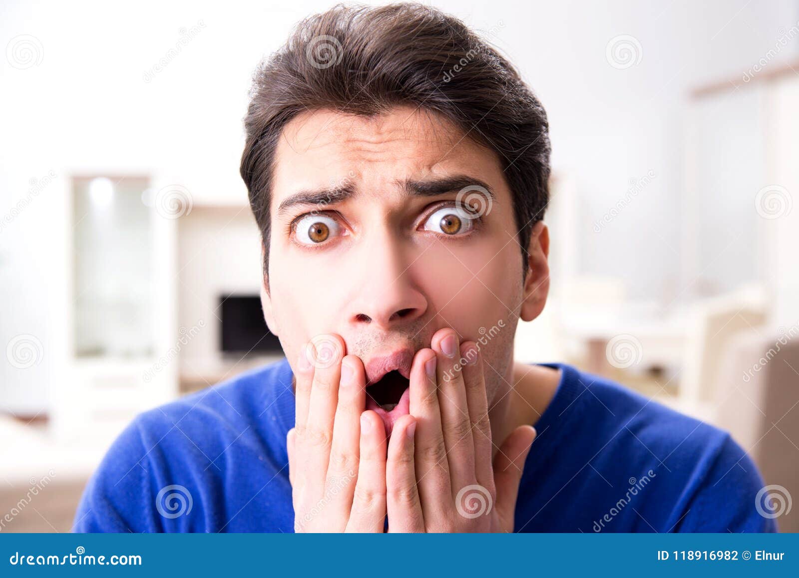 The Man Panicking because of Pimples on the Skin Stock Photo - Image of ...