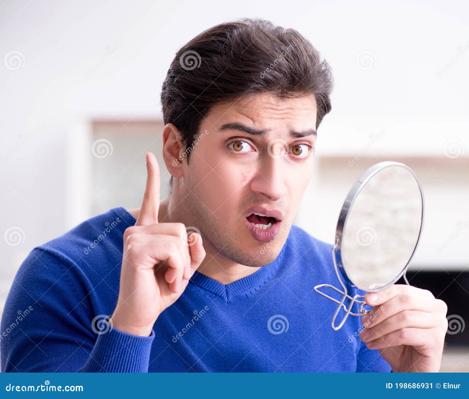Man Panicking because of Pimples on the Skin Stock Image - Image of ...