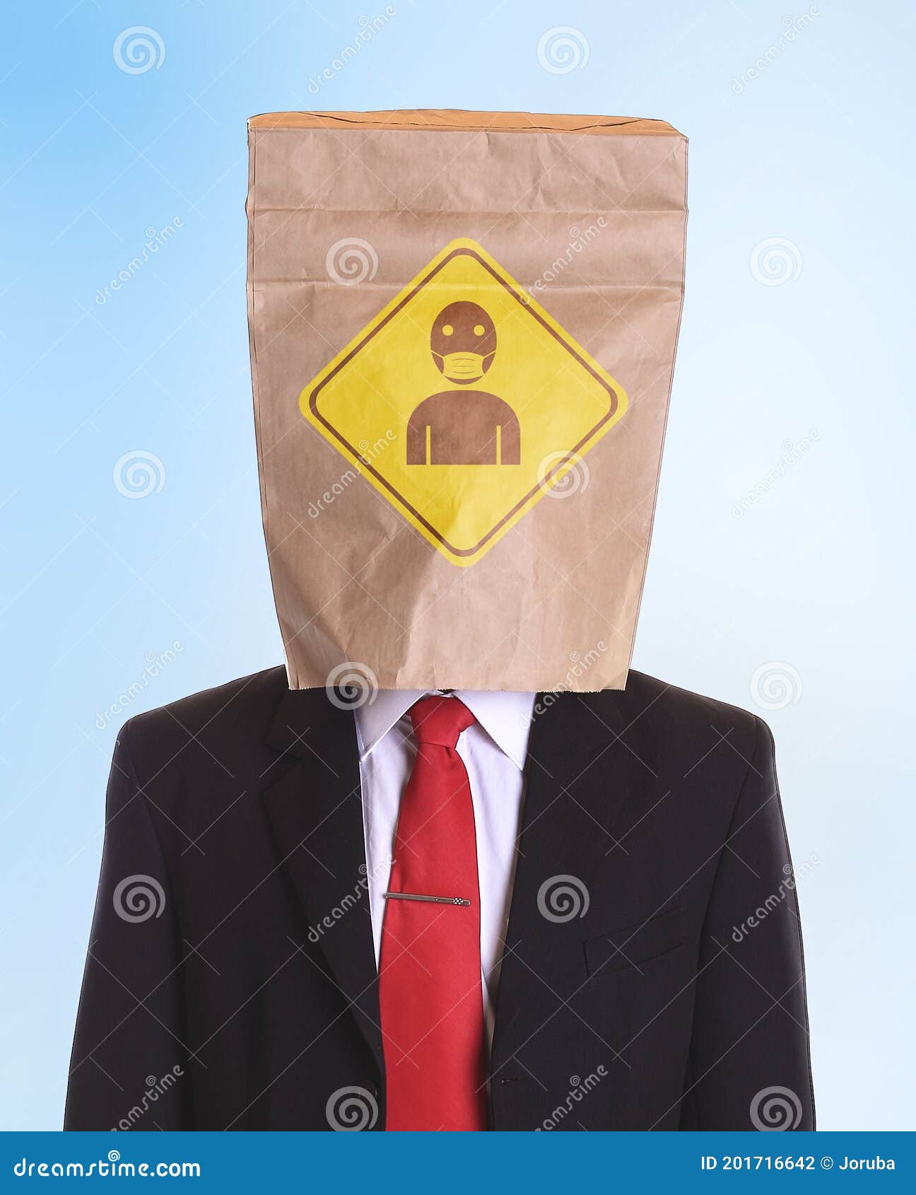 Man with a Paper Bag on Head Wear Mask Symbol on it Stock Photo - Image ...