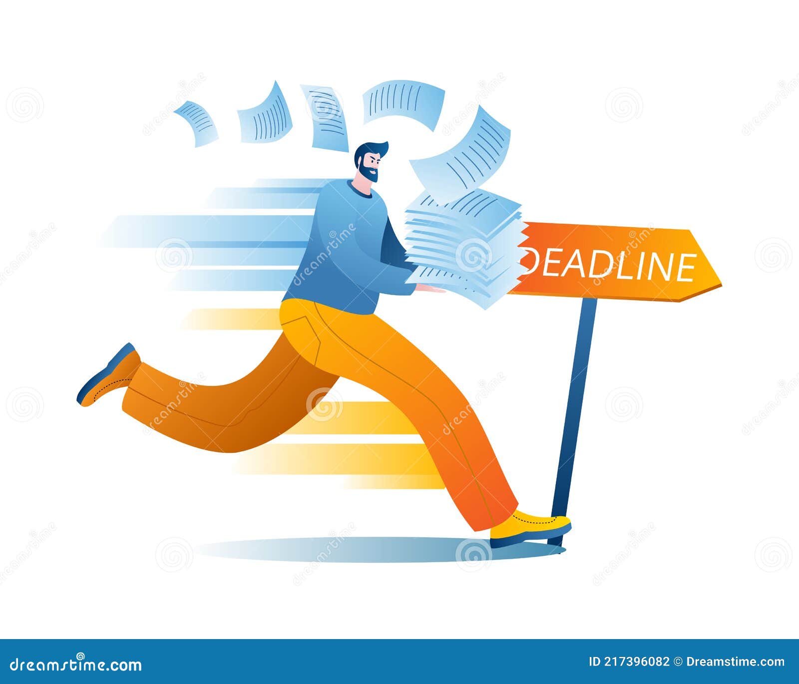 A Man with Papers in Her Hands Runs. Stock Vector - Illustration of ...