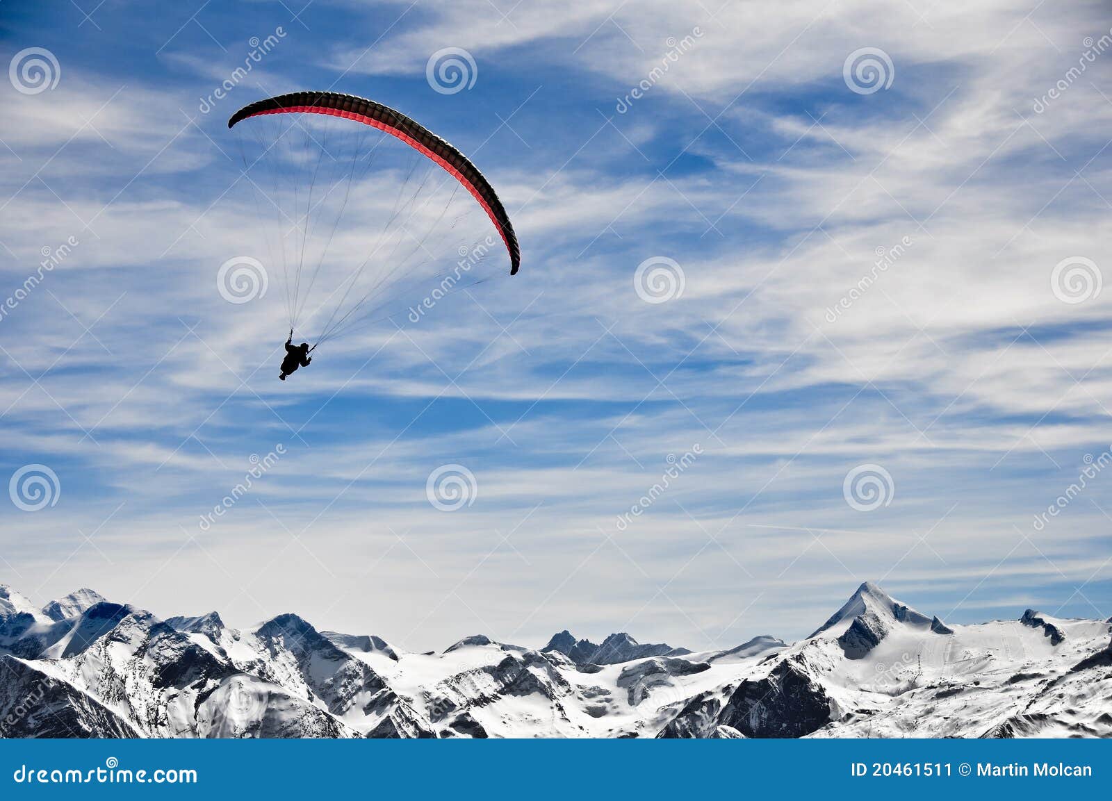 Man On Parachute In Mountains Stock Image - Image of blue, success ...