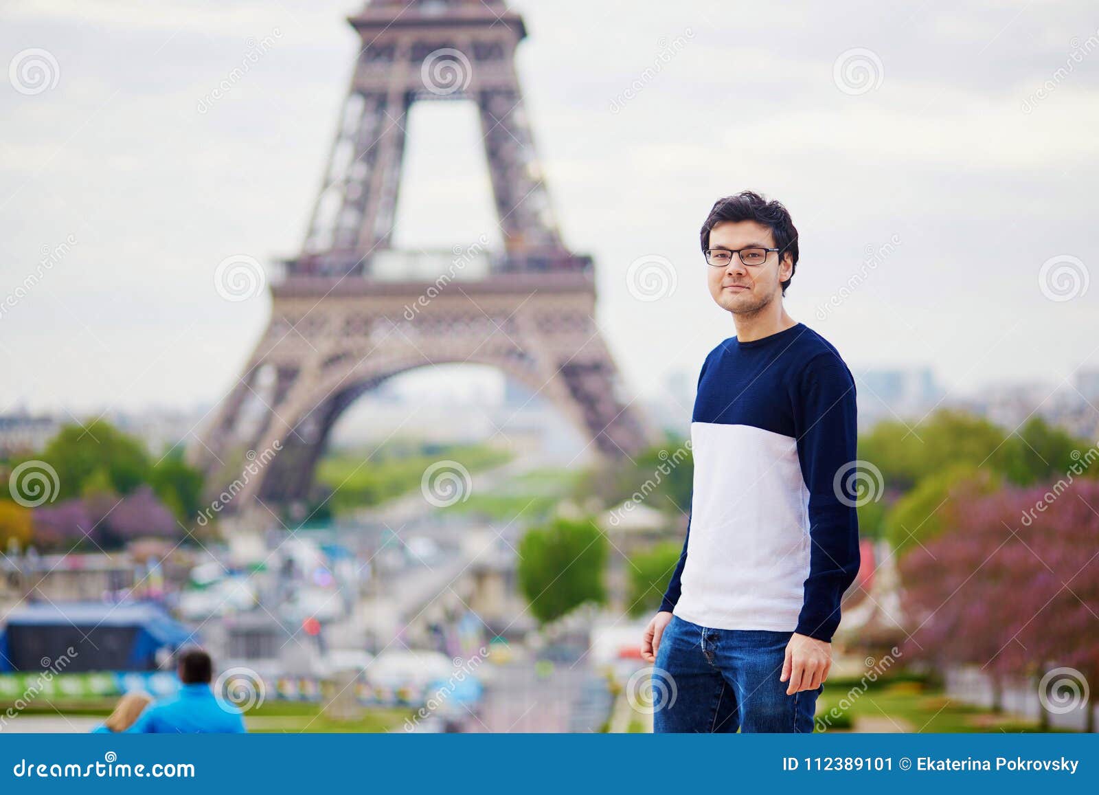 Man in Paris in Front of the Eiffel Tower Stock Image - Image of ...