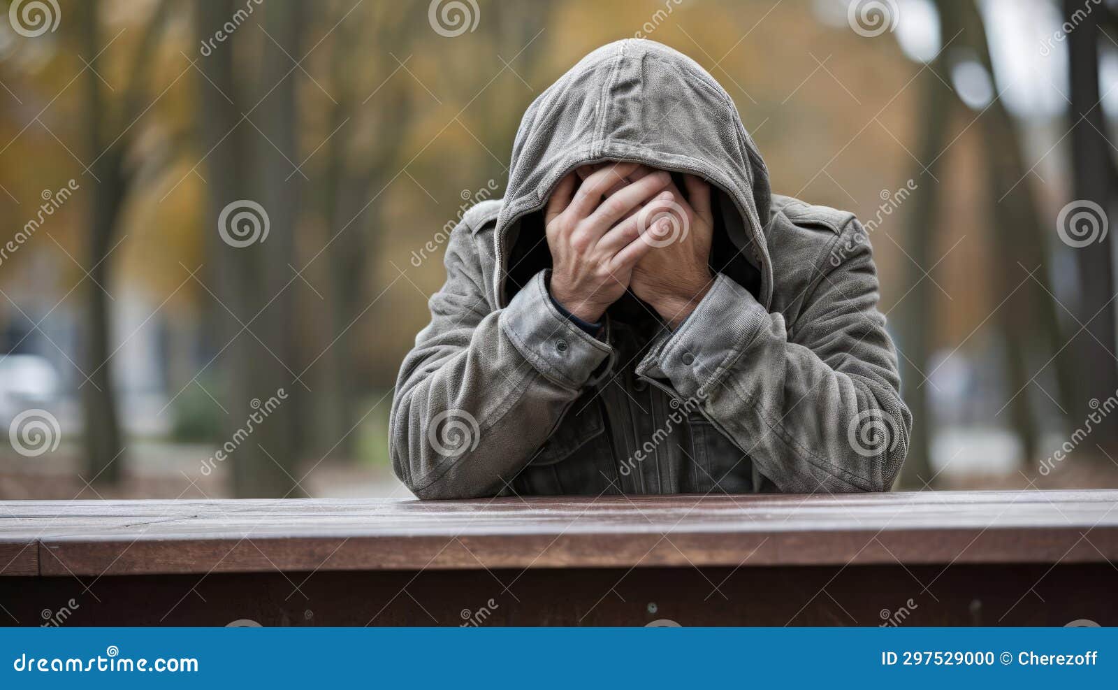 Man in park on bench sad stock photo. Image of autumn - 297529000
