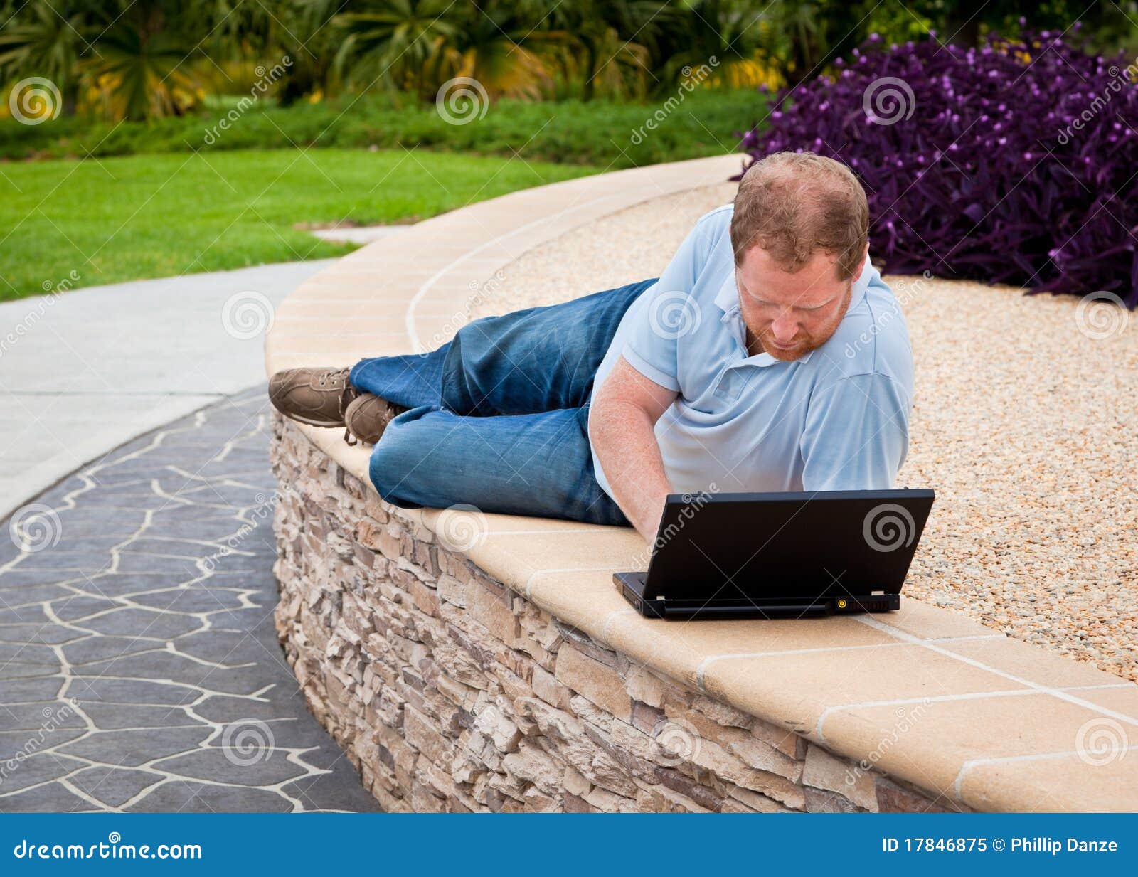 Man in Park Using Laptop Computer Stock Image - Image of nature, garden ...