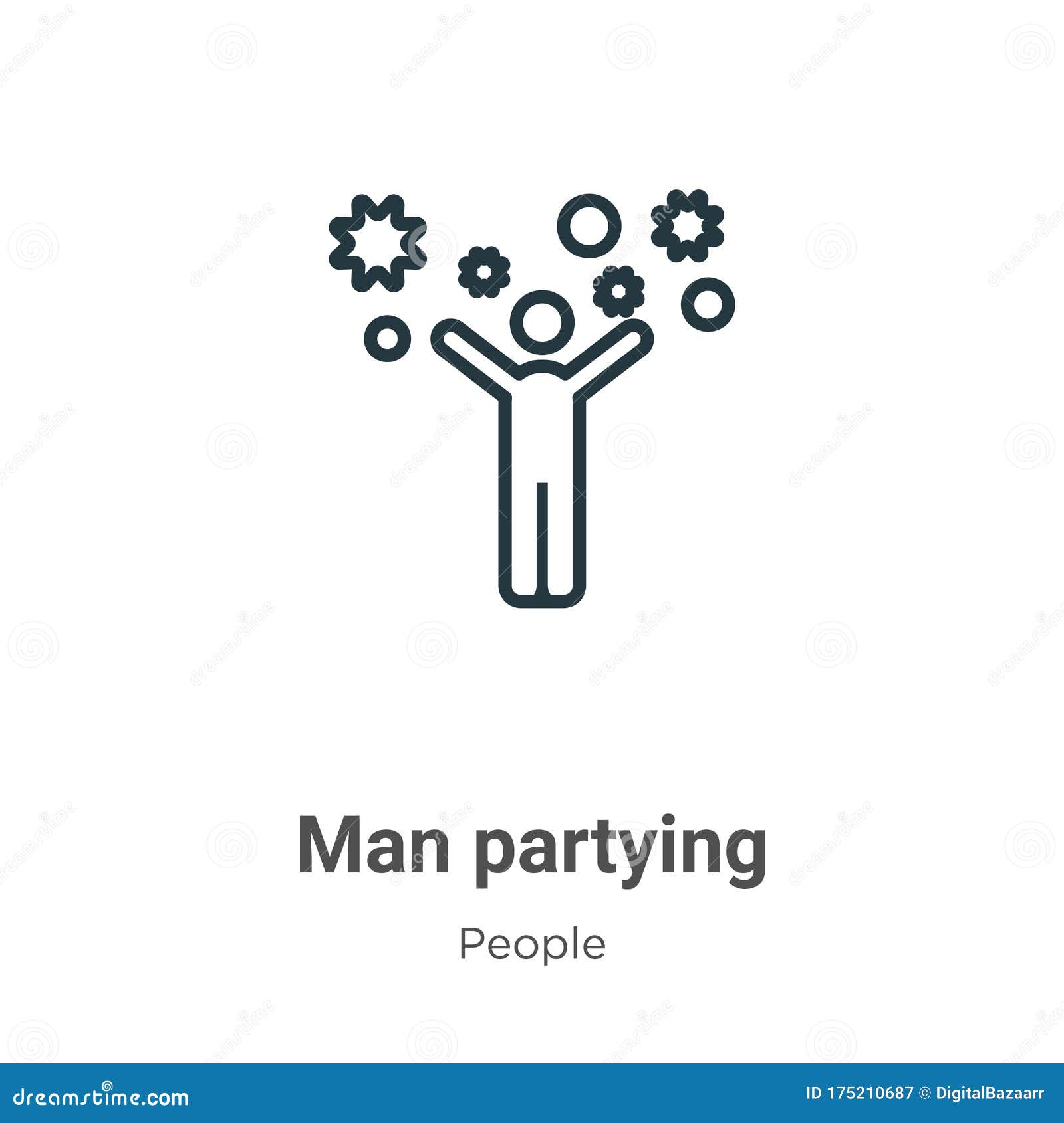 Man Partying Outline Vector Icon. Thin Line Black Man Partying Icon ...