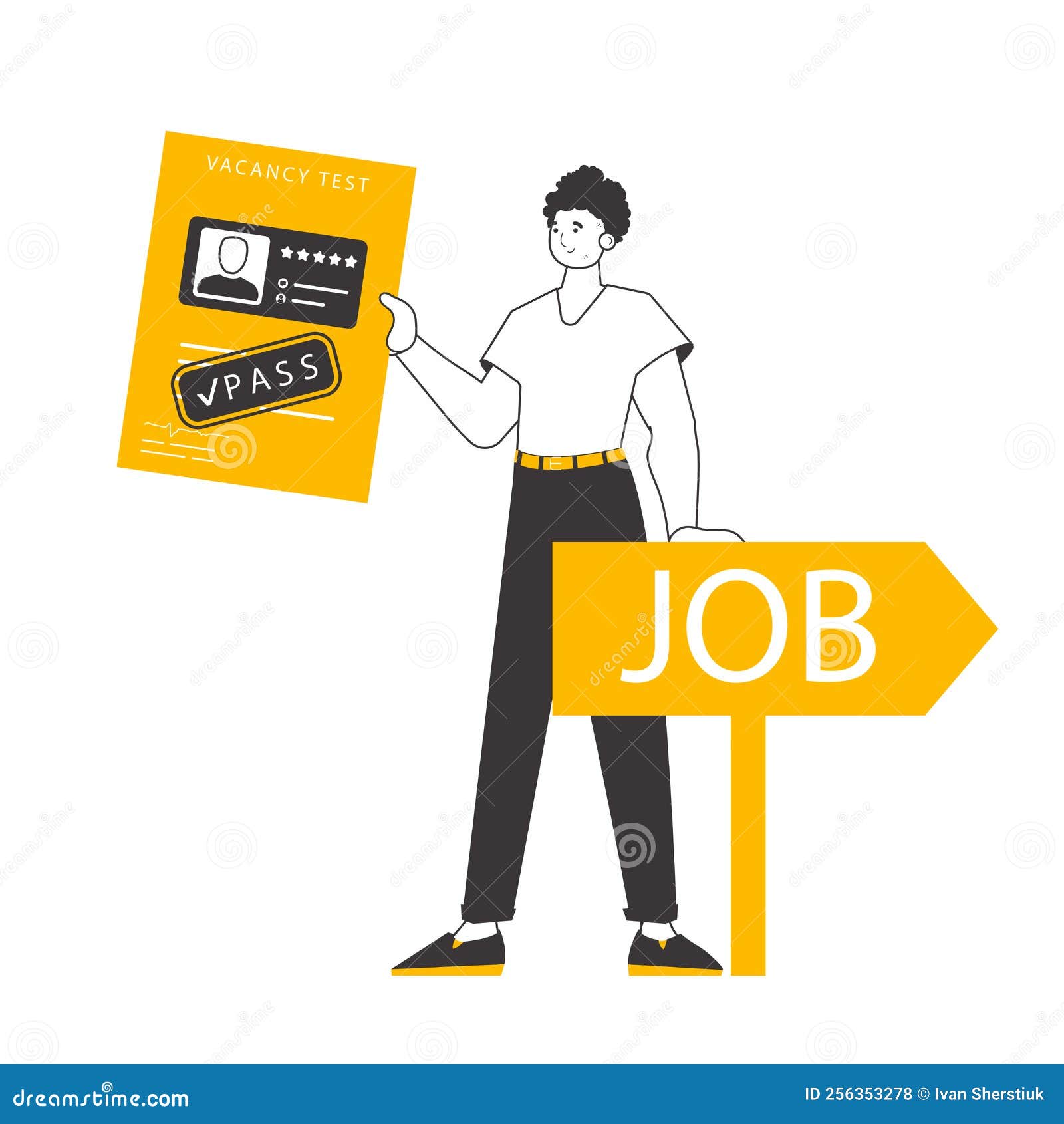 The Man Passed the Job Test. Minimalistic Linear Style. Isolated ...