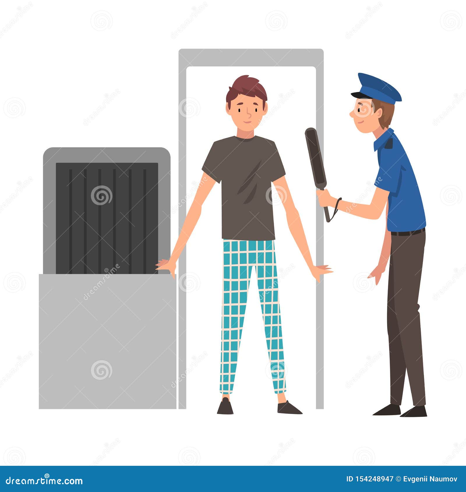 Man Passing through Security Scanner for Checking at Airport Vector ...