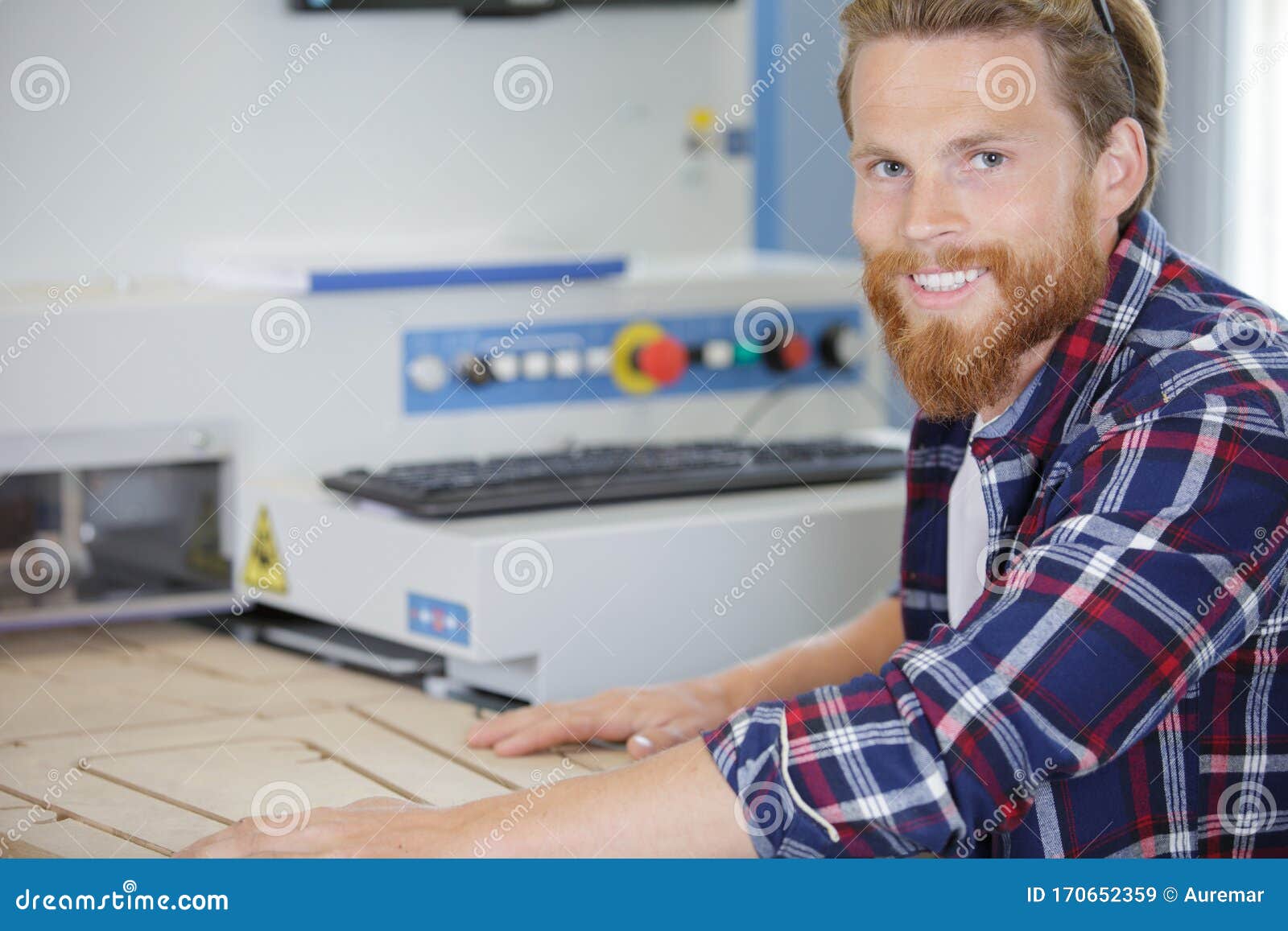 Man Passing Wood through Industrial Router Stock Image - Image of ...