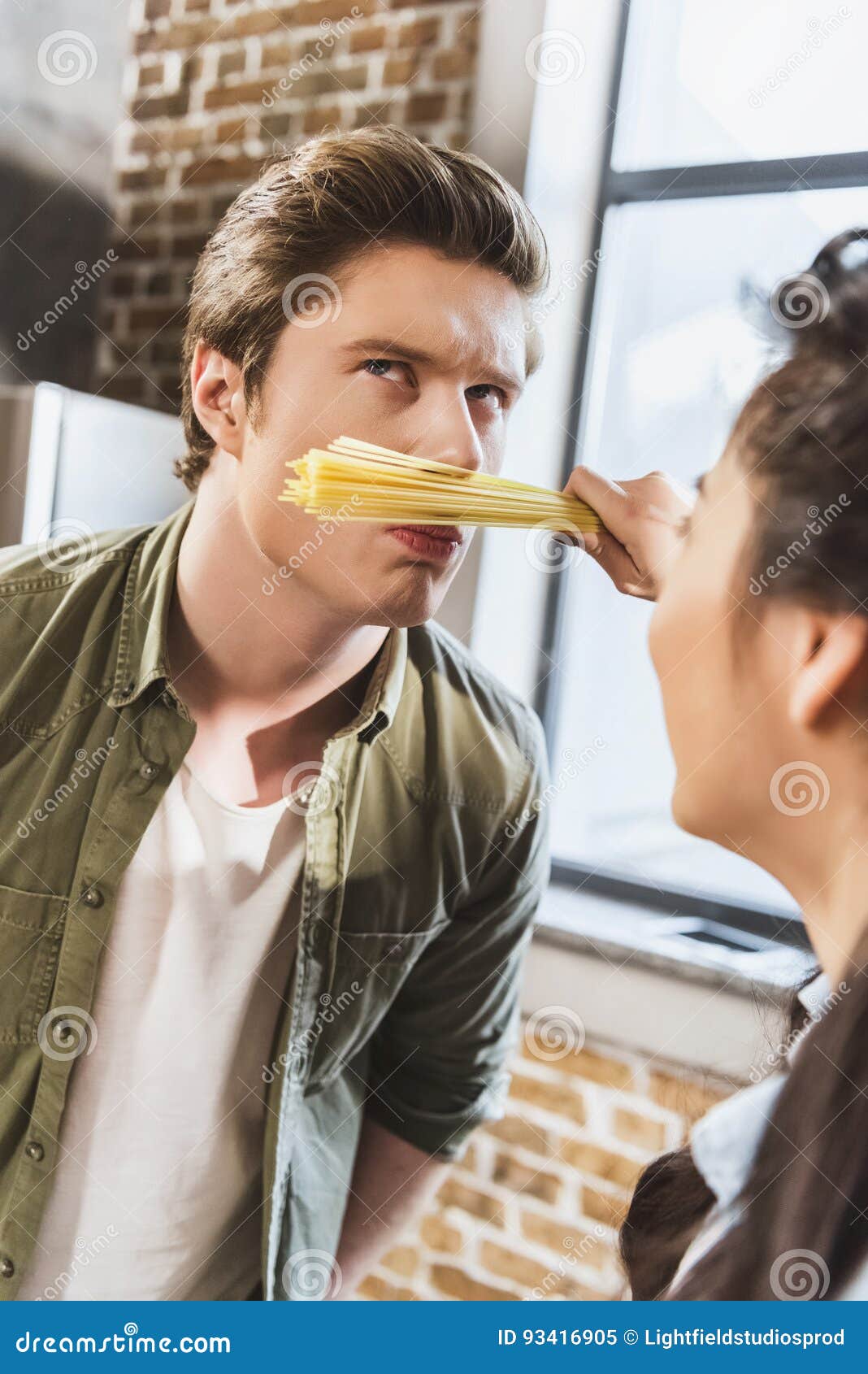 Man with pasta as mustache stock image. Image of food - 93416905