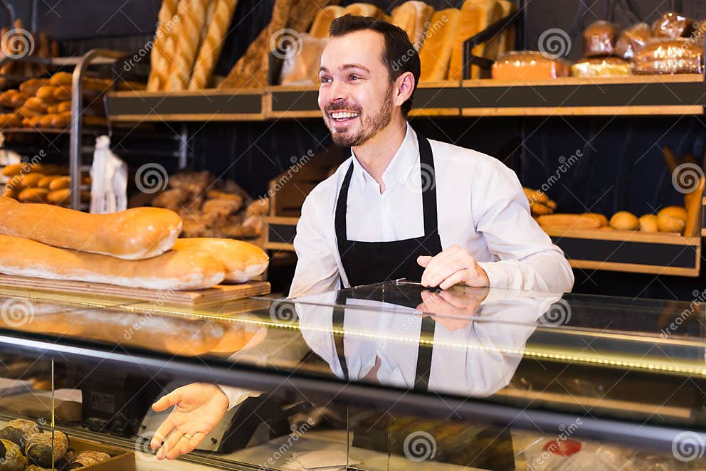 Man Pastry Maker Displaying Assortment Stock Image - Image of assistant ...
