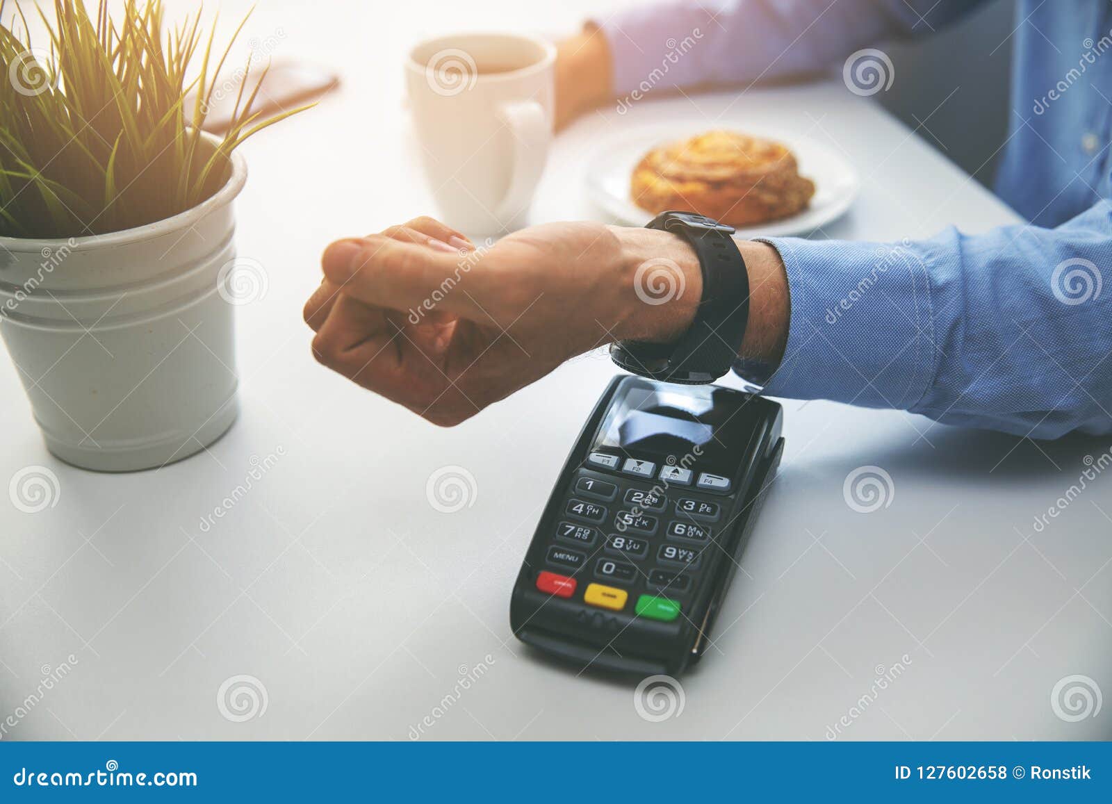 Man Paying Bill with Smartwach Stock Photo - Image of cashier, customer ...