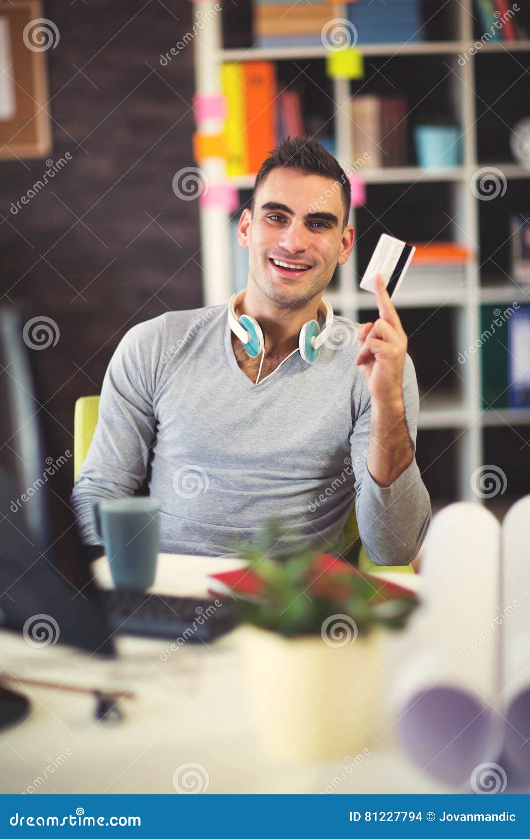Man Paying with Credit Card on Computer Stock Photo - Image of ...