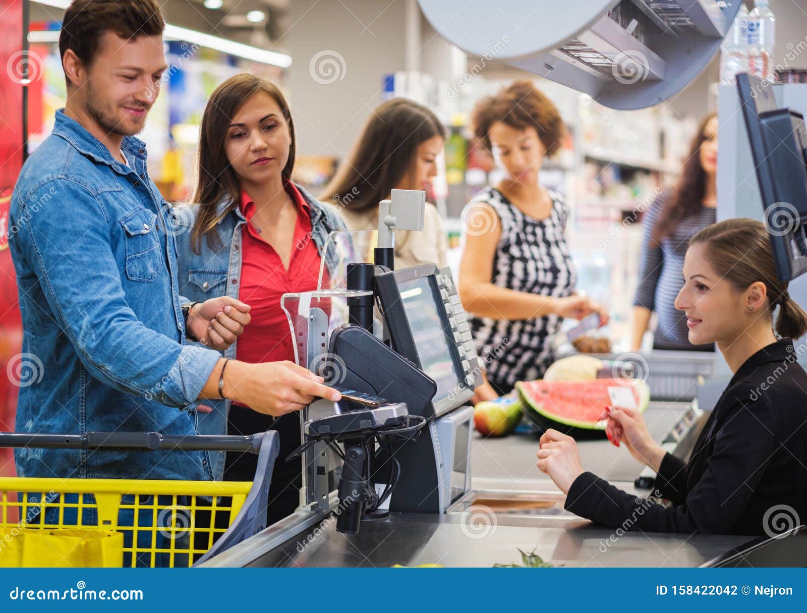 Man Paying with NFC in a Grocery Store Stock Photo - Image of industry ...