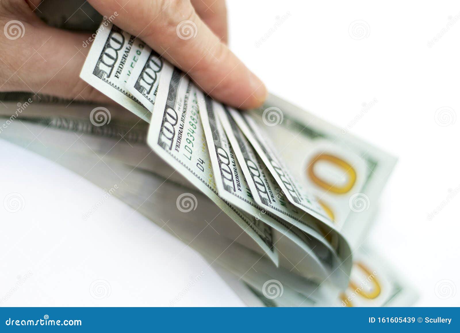 Man Paying by Stack of Paper Dollars Usa on the White Background Stock ...