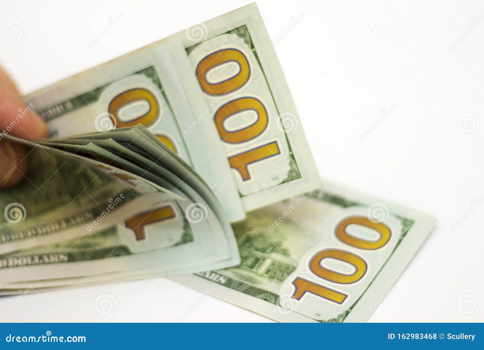 Man Paying by Stack of Paper Dollars Usa on the White Background Stock ...