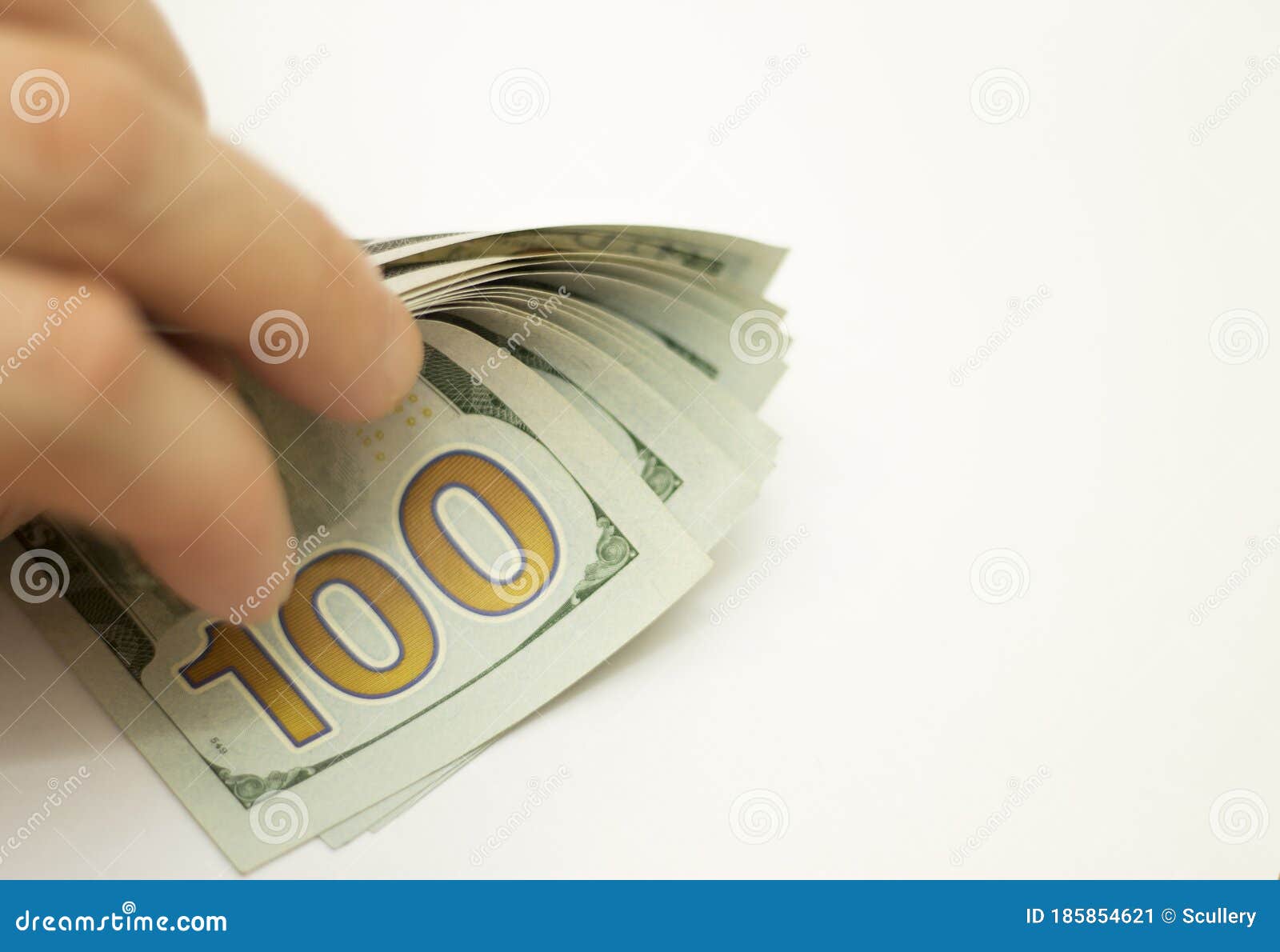 Man Paying by Stack of Paper Dollars Usa on the White Background Stock ...