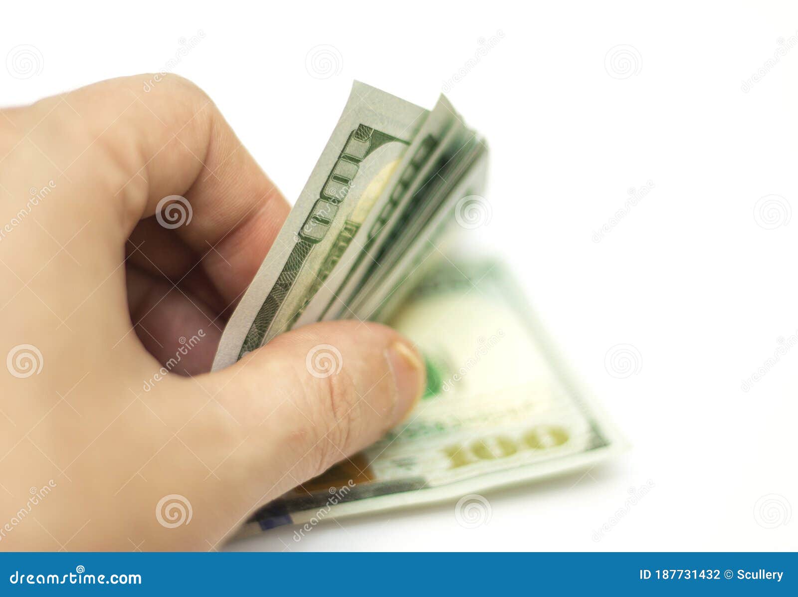 Man Paying by Stack of Paper Dollars Usa on the White Background Stock ...